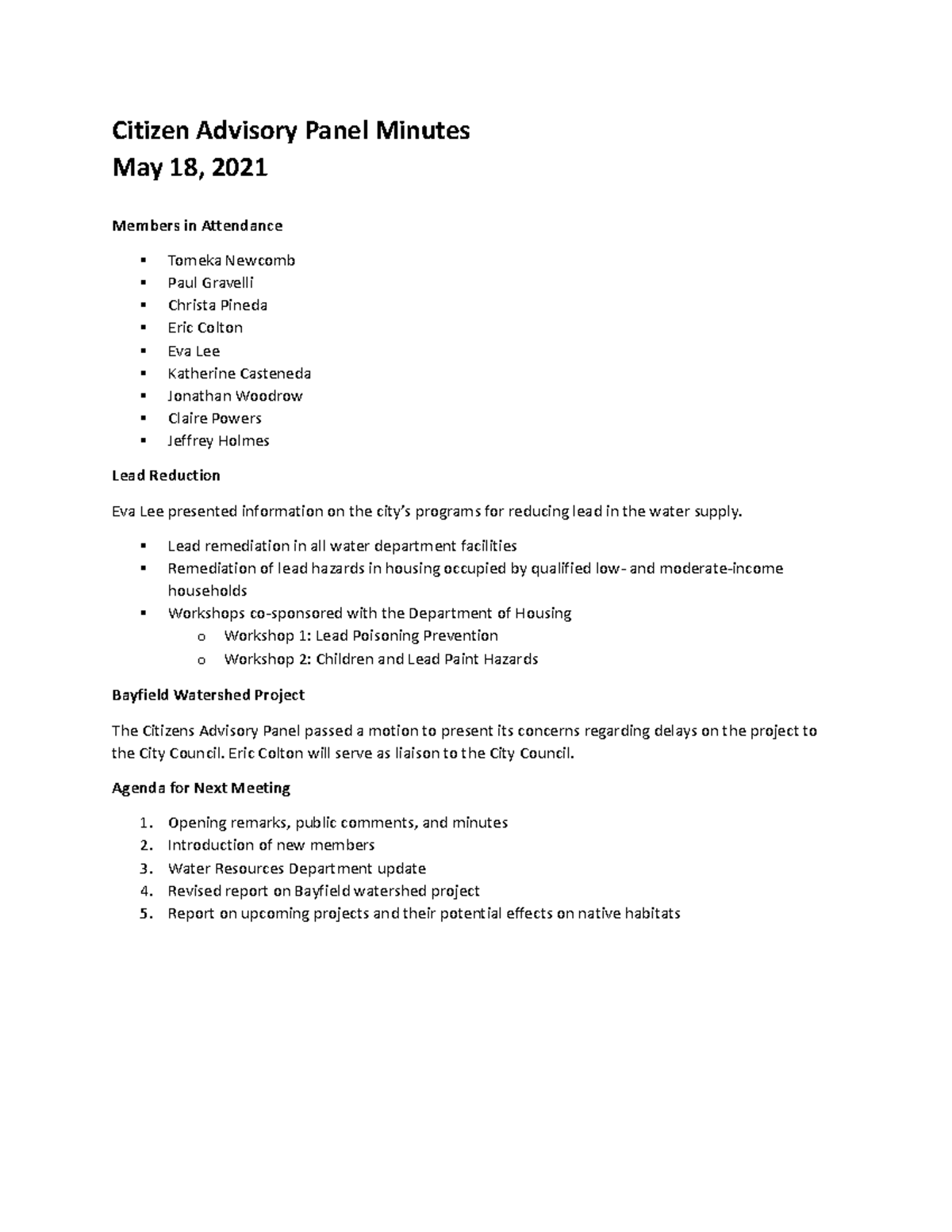 NP WD 1 Minutes - assignment - Citizen Advisory Panel Minutes May 18 ...