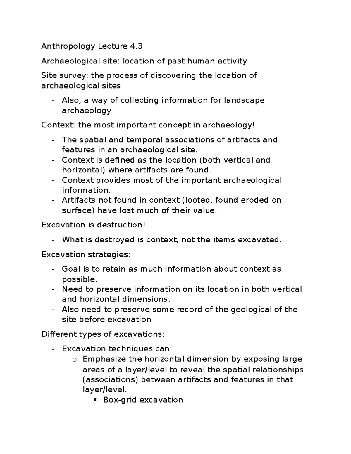 Anthropology lecture 4.3 - Anthropology Lecture 4. Archaeological site ...