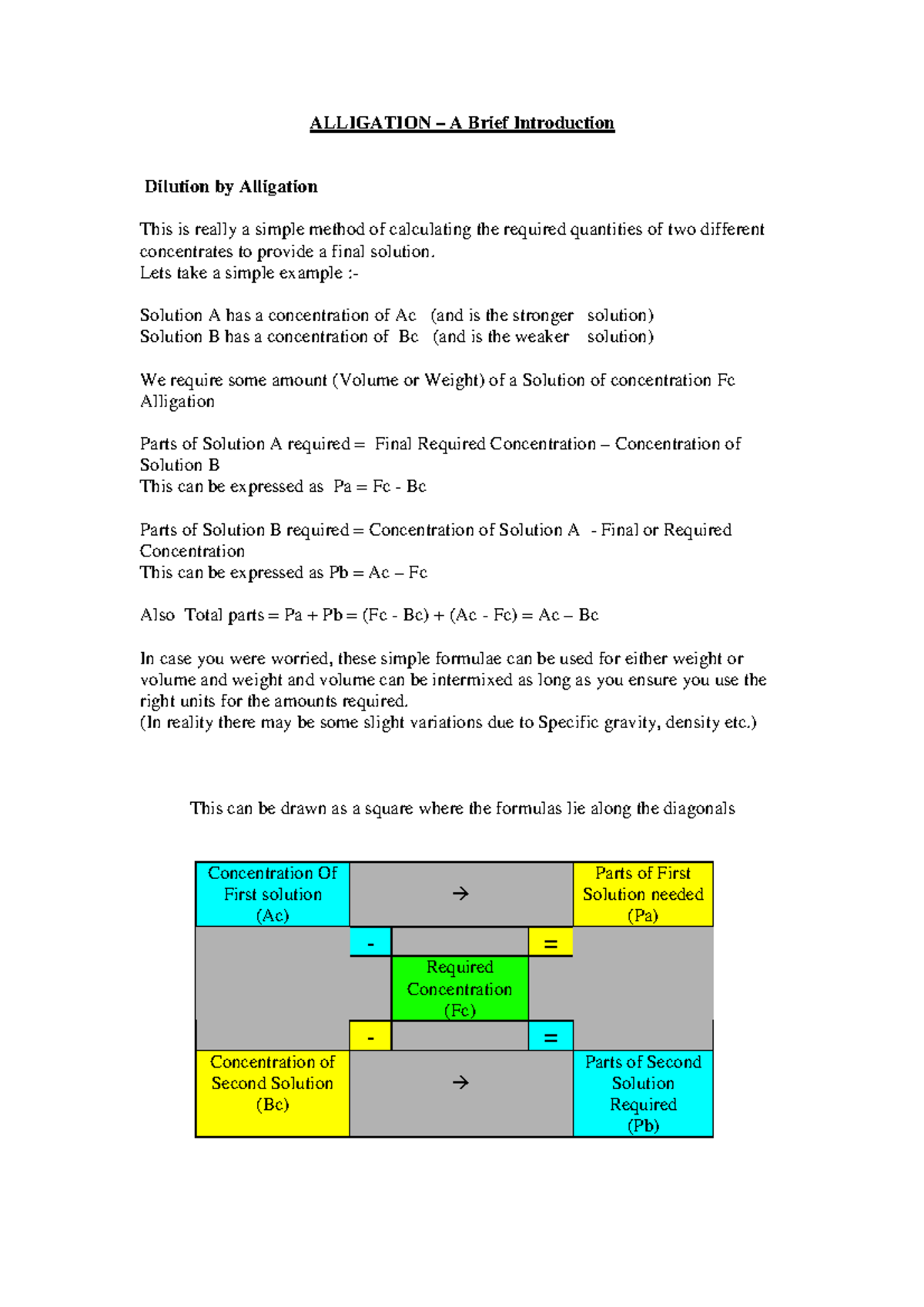 Alligation - ALLIGATION – A Brief Introduction Dilution by Alligation ...