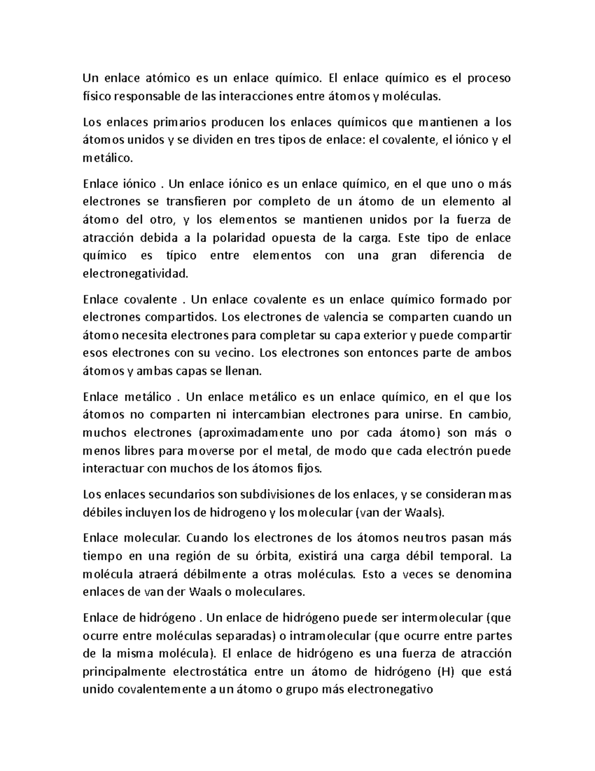 Enlaces Primario, secundario, terciario - Un enlace atómico es un ...
