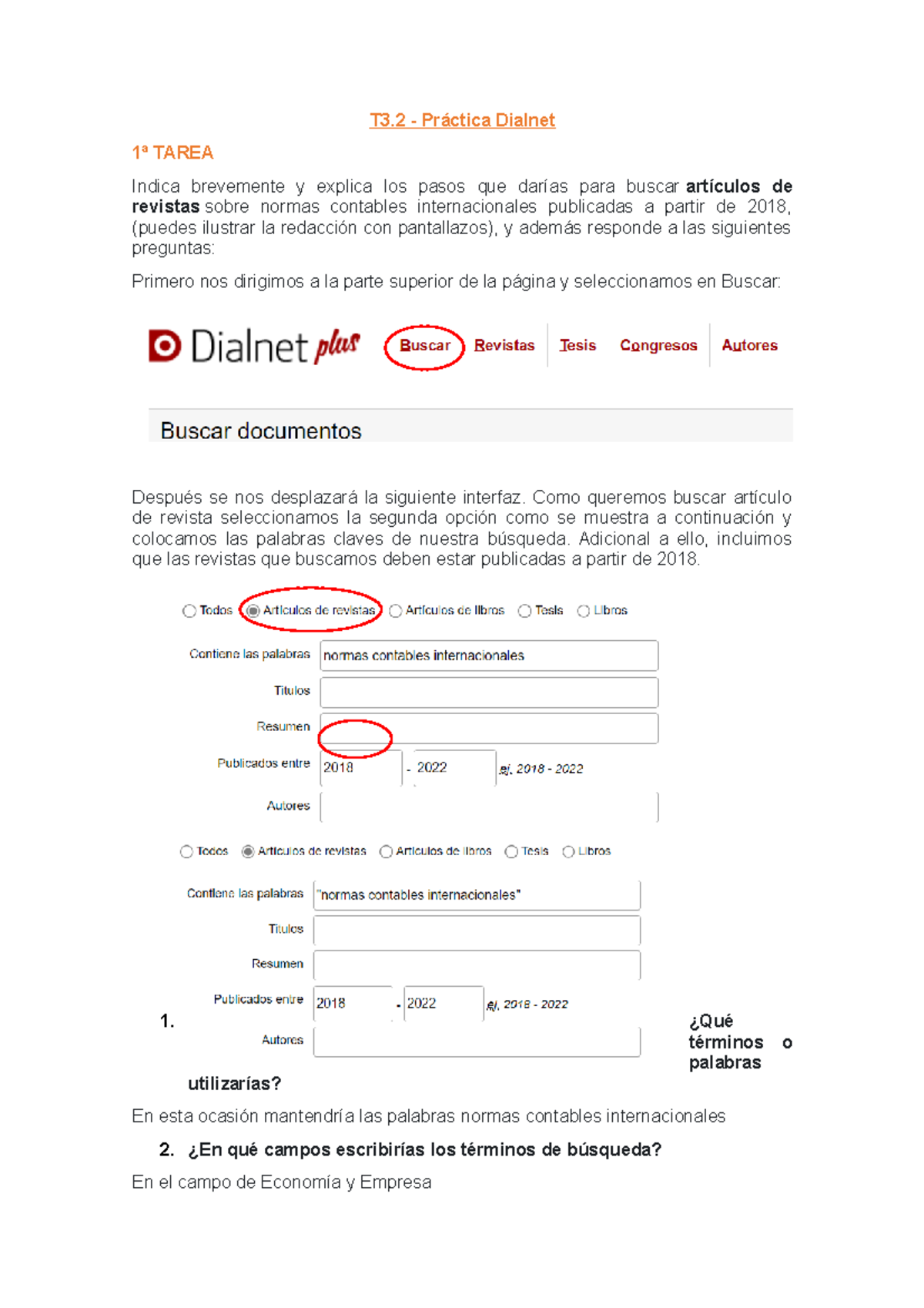 T3.2 - Apuntes - T3 - Práctica Dialnet 1ª TAREA Indica brevemente y ...