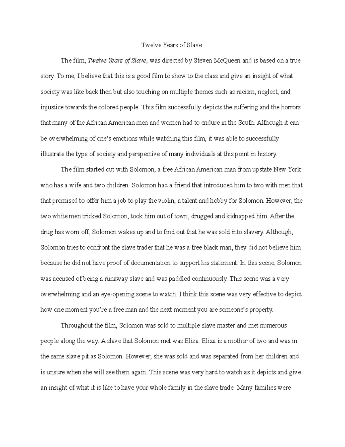 12 years of slave short film review - Twelve Years of Slave The film ...