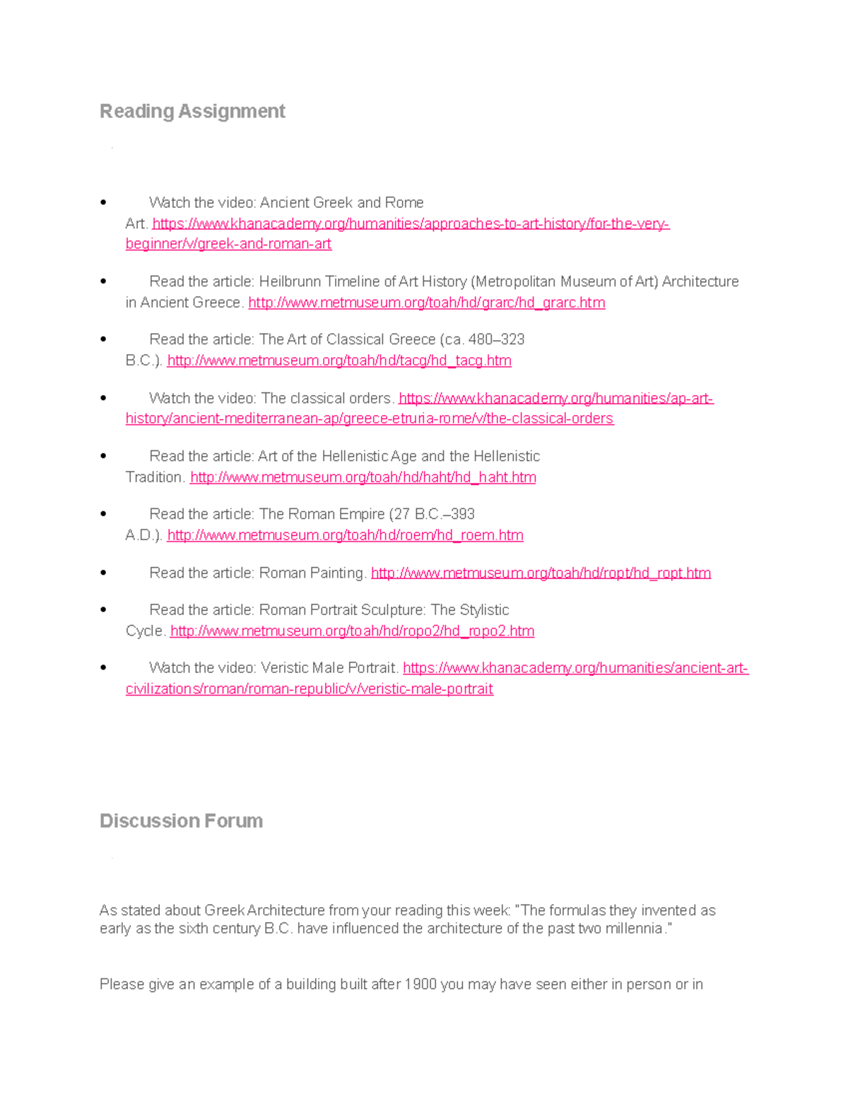 Reading Assignment unit 2 - Reading Assignment Watch the video: Ancient ...