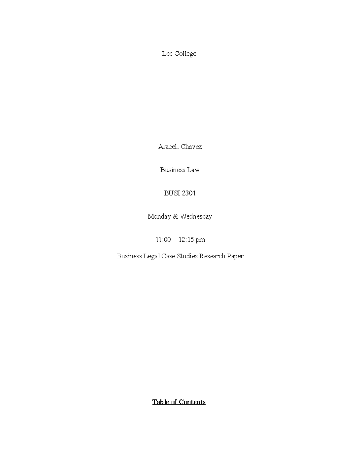 Business Law Research Paper - Lee College Araceli Chavez Business Law ...