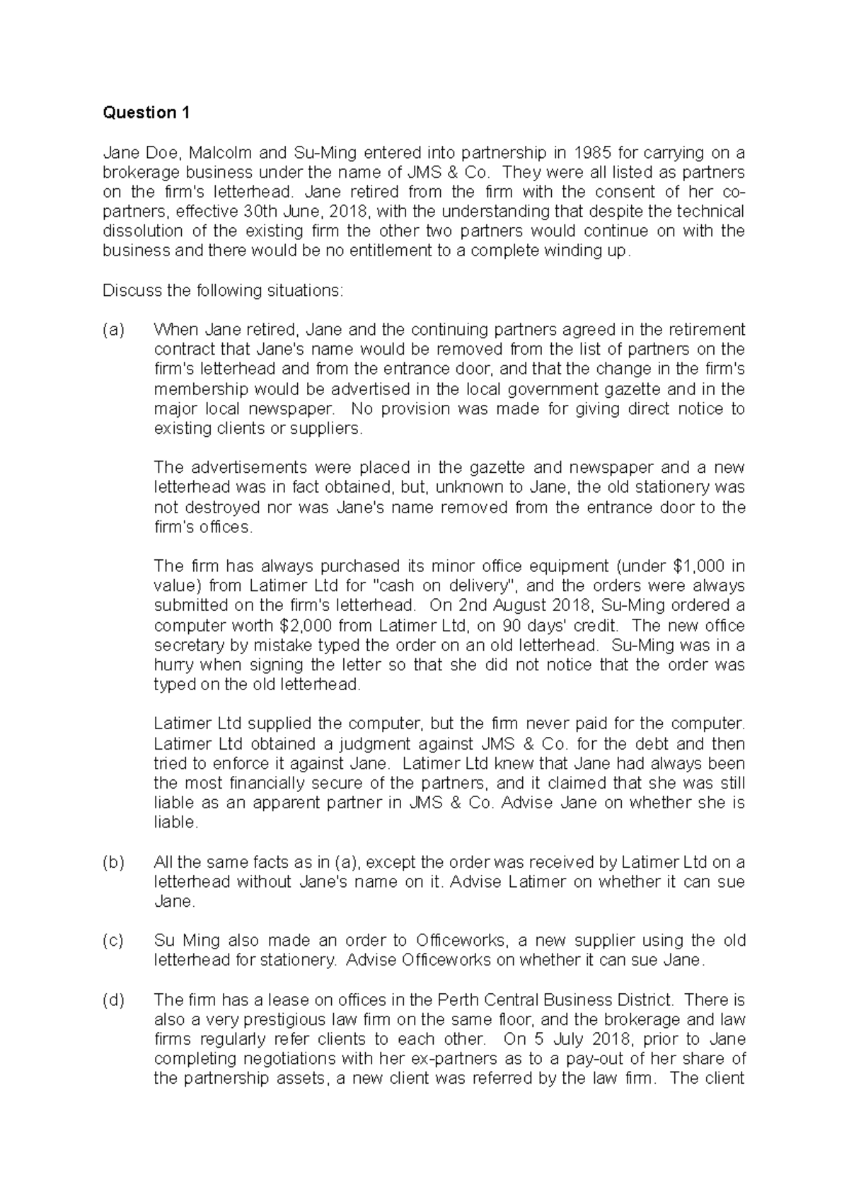 Tutorial 5 - ... - Question 1 Jane Doe, Malcolm and Su-Ming entered ...