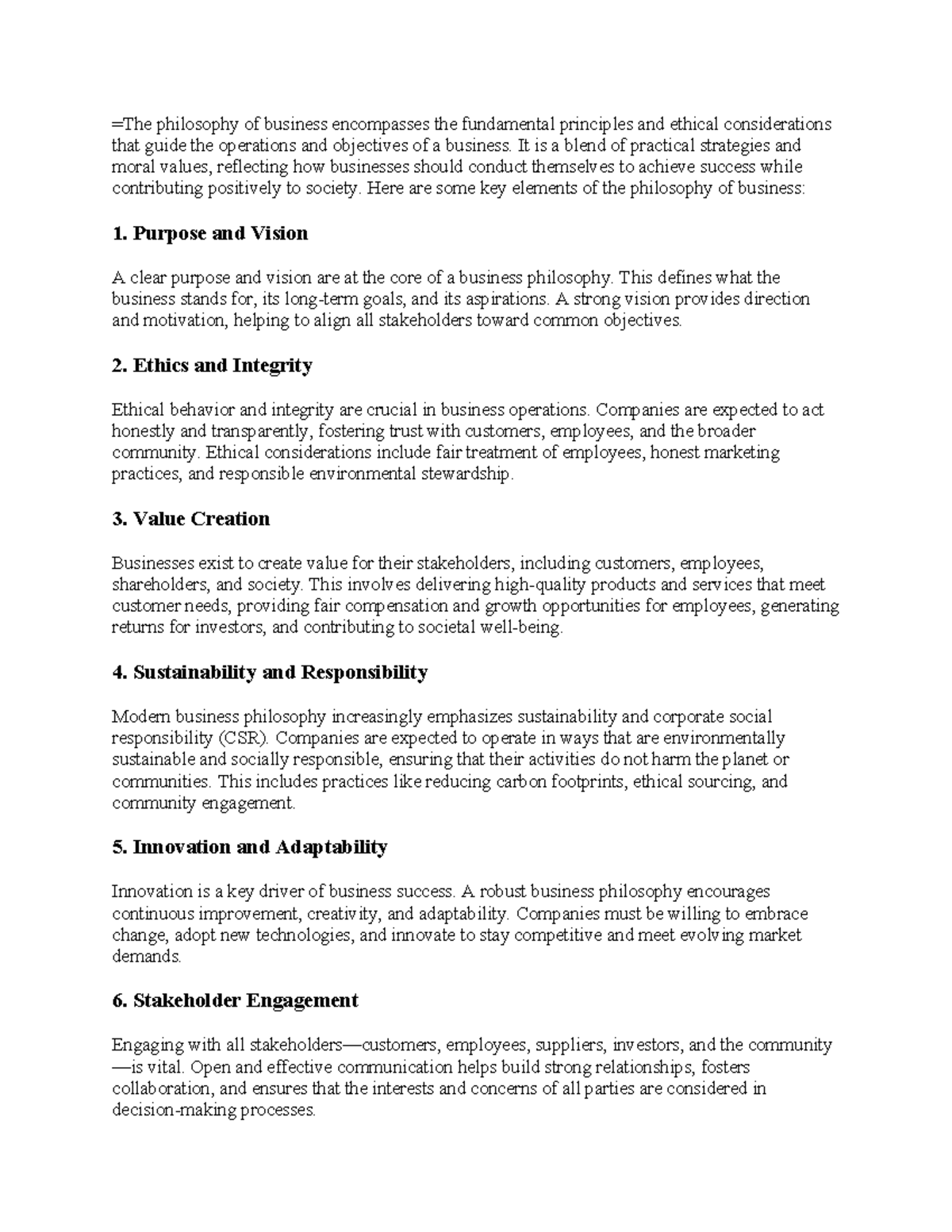 Philosophy of business - It is a blend of practical strategies and ...