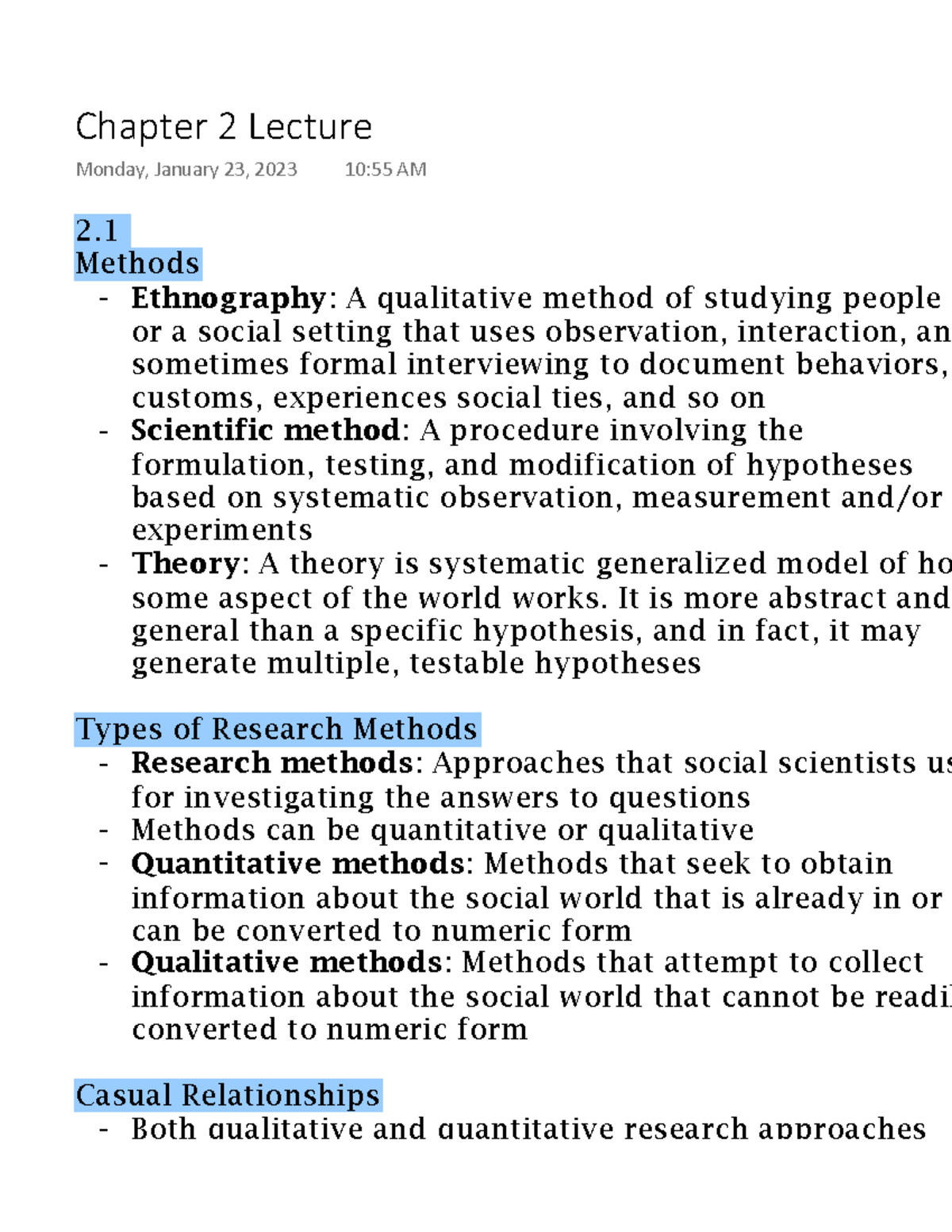Chapter 2 Lecture - Dennis Bledsoe - 2. Methods Ethnography: A qualitative method of studying ...