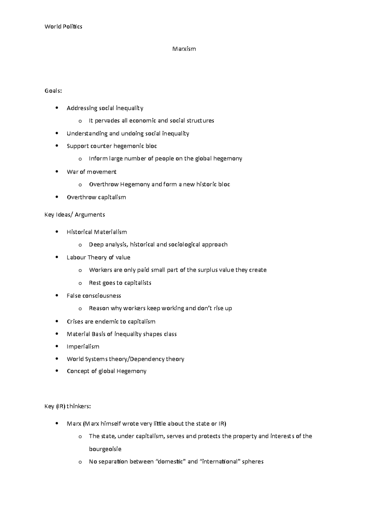 Marxism studocu - Summary Theories of International Relations - World ...