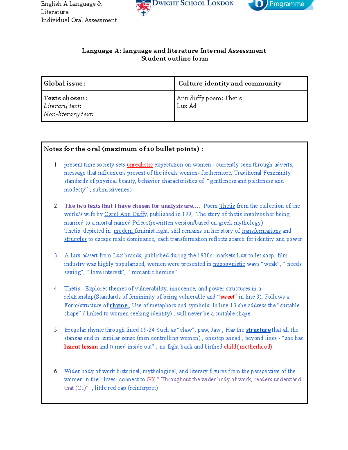 10 bullet points print - This is an outline of the individual oral ...