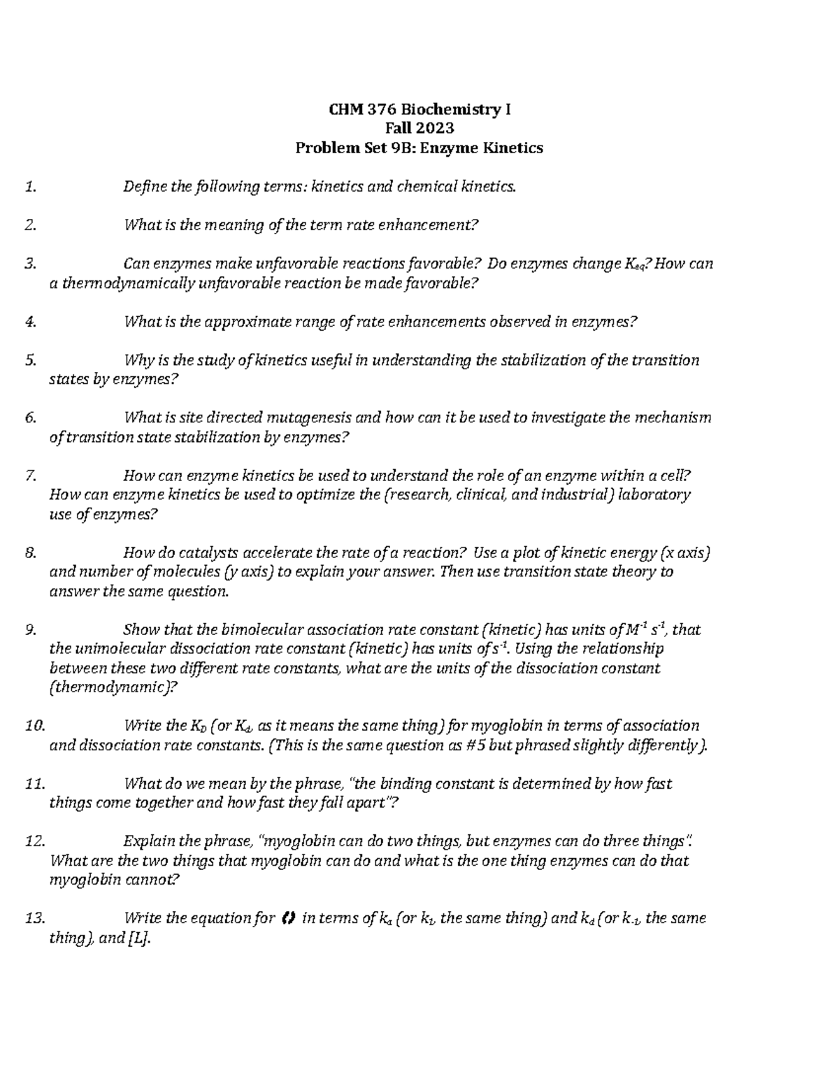 CHM376 Fa23 PS9B - practice sheet for exam practice - CHM 376 ...