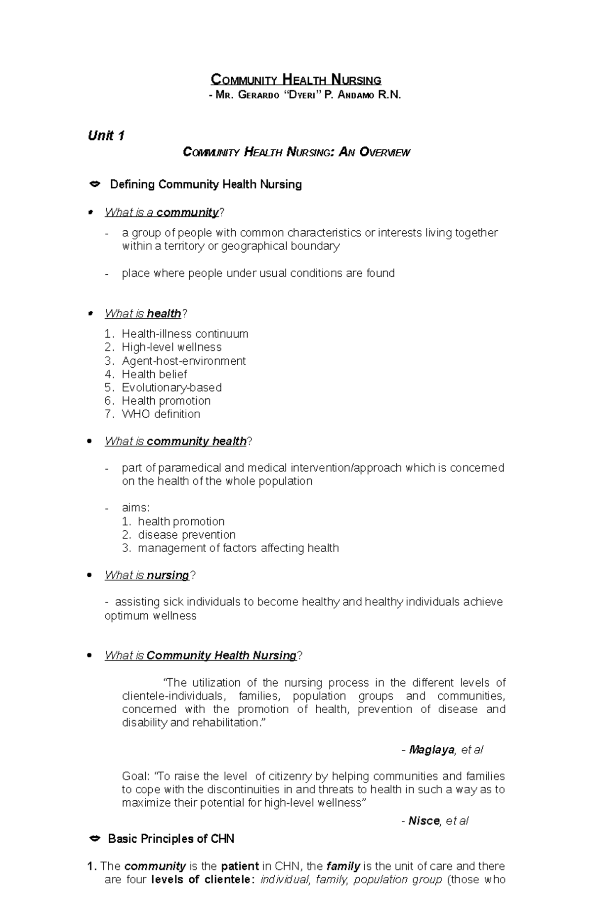 CHN-notes - About LGU and PHN - COMMUNITY HEALTH NURSING - MR. GERARDO ...