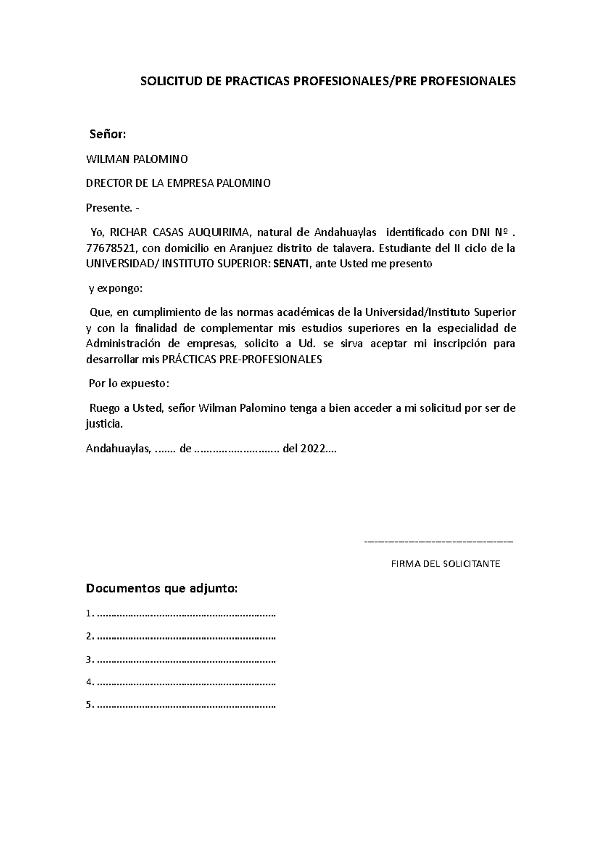 Solisitud 2 - muy bueno - SOLICITUD DE PRACTICAS PROFESIONALES/PRE ...