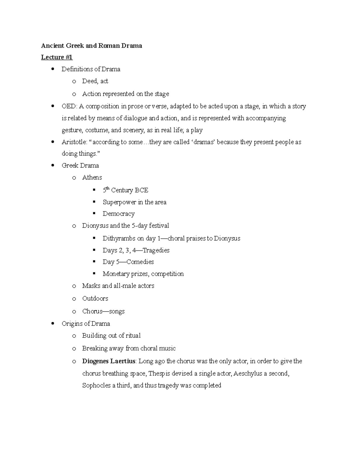 Ancient Greek and Roman Drama Notes - Ancient Greek and Roman Drama ...