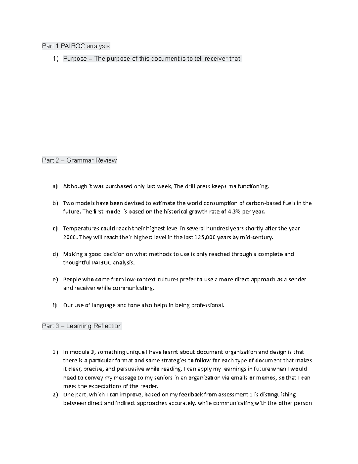 ESOL Assessment # 2 - better - Part 1 PAIBOC analysis Purpose – The purpose of this document is ...