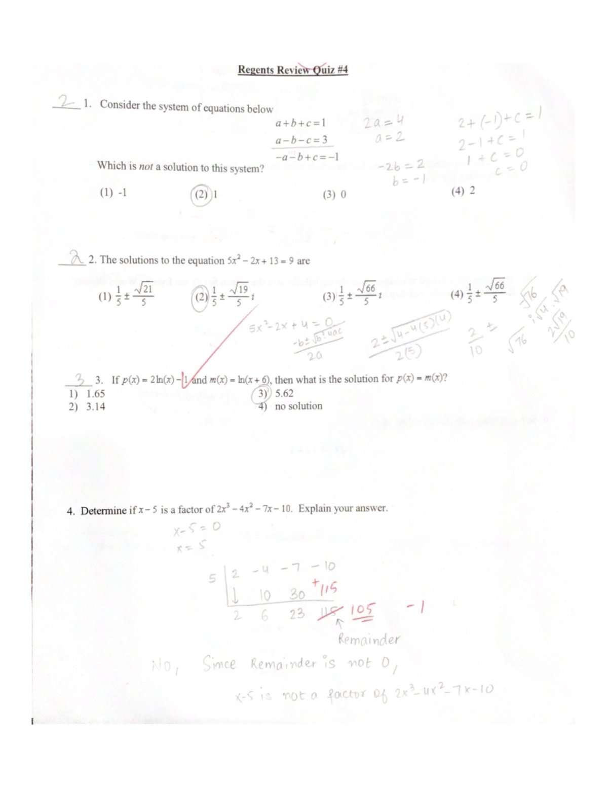 Quiz #4 algebra 2 - Studocu