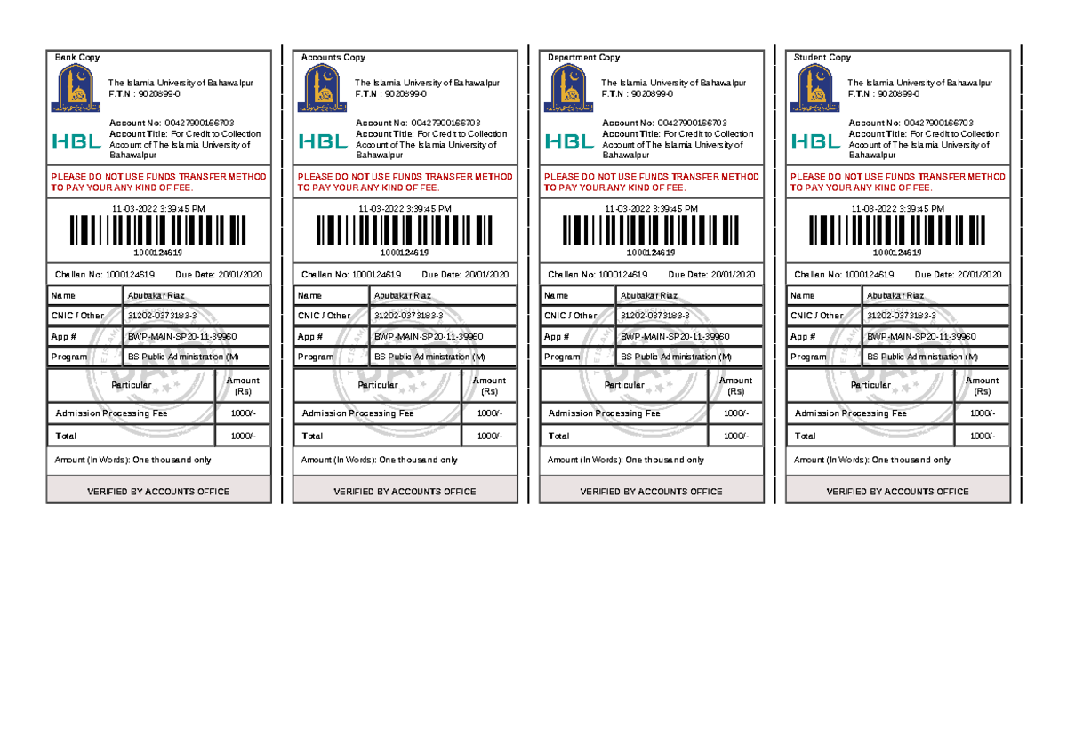 1000124619 - Abc - Bank Copy Challan No: 1000124619 Accounts Copy ...