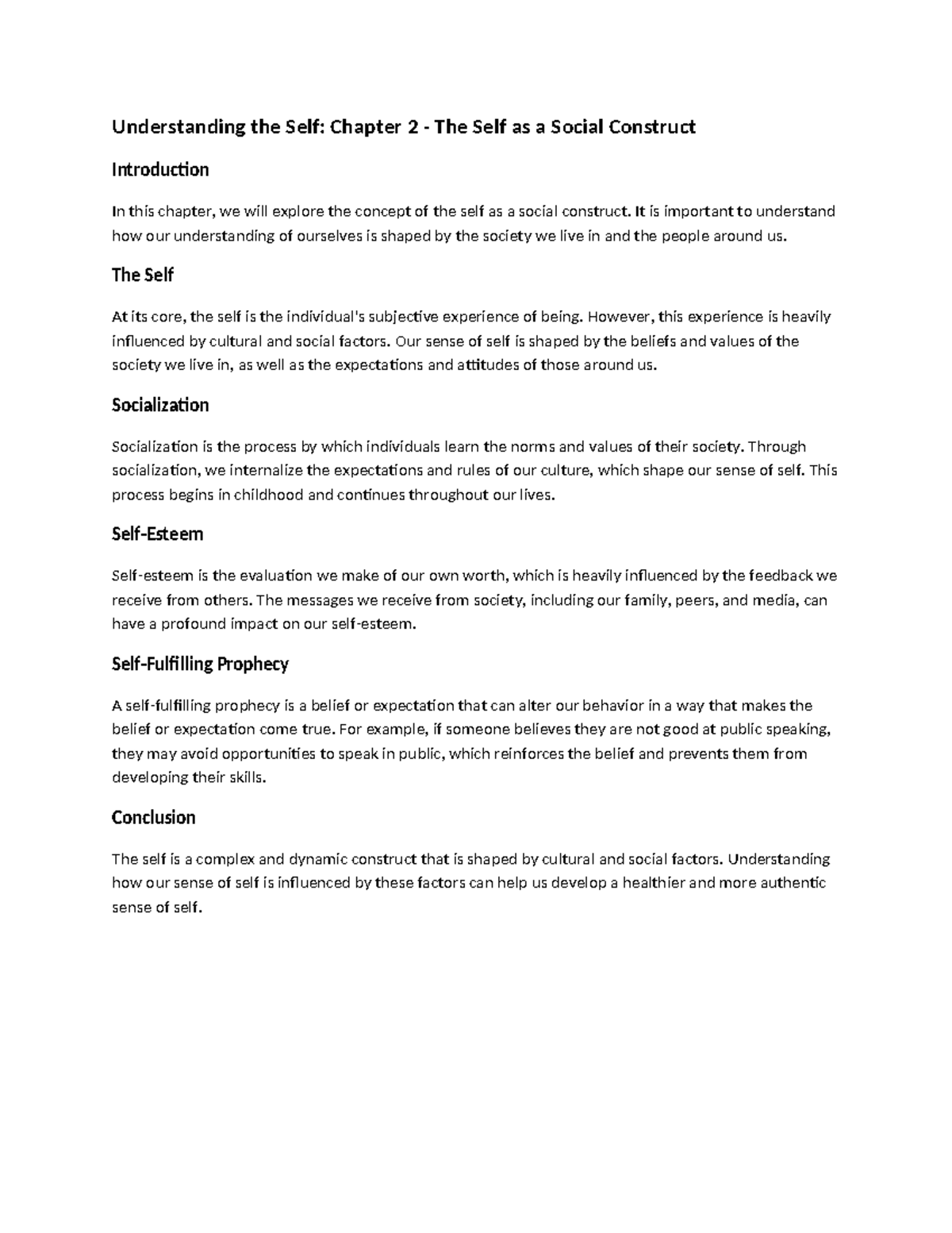 Understanding the Self t-WPS Office - Understanding the Self: Chapter 2 ...