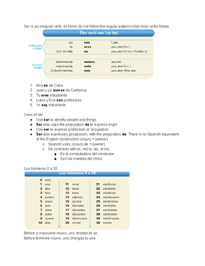The Verb Ser - LBCC Spanish 1 - Ser is an irregular verb; its forms do ...