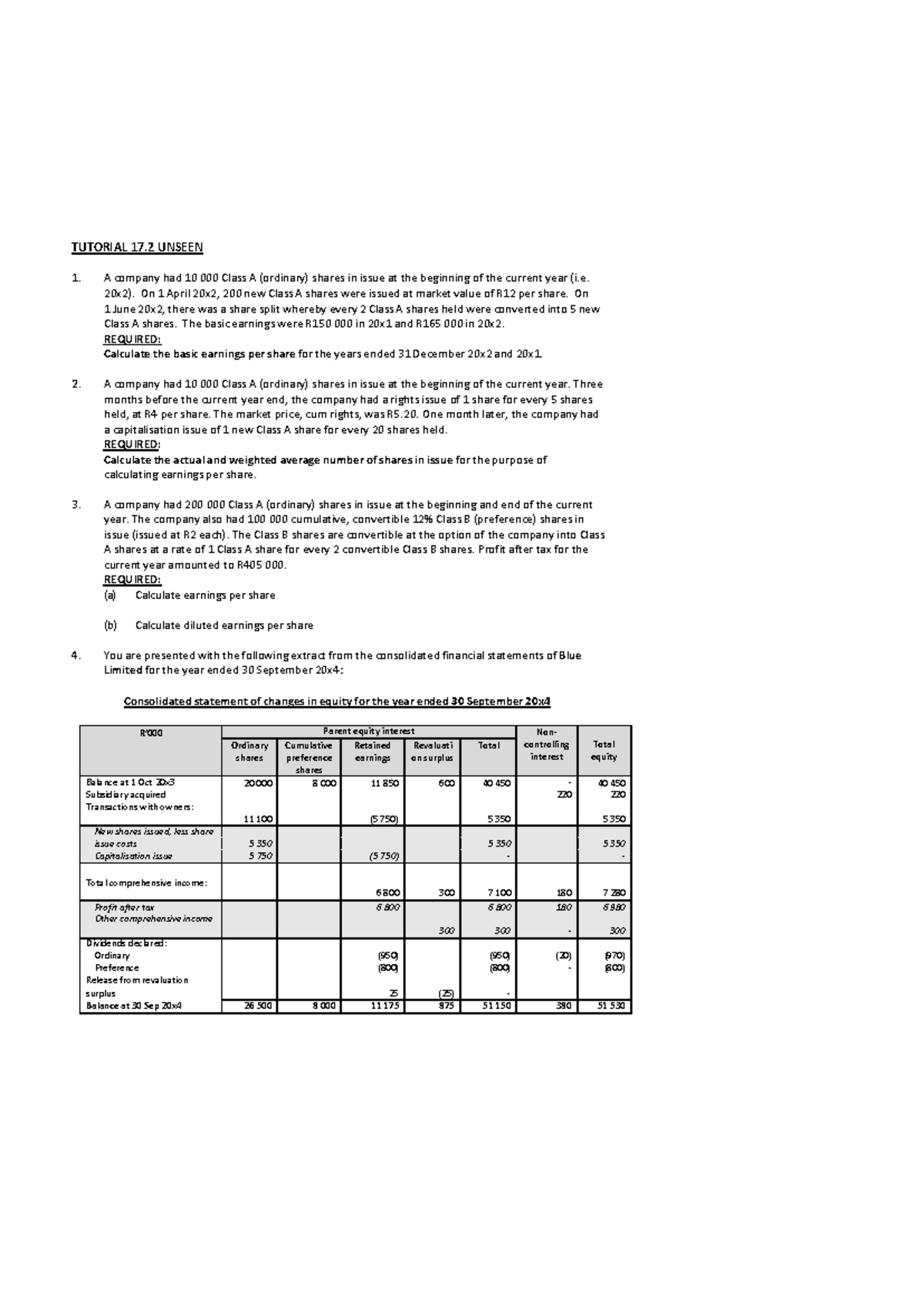 Tutorial 17.2 Unseen -1 - TUTORIAL 17 UNSEEN 1. A company had 10 000 ...