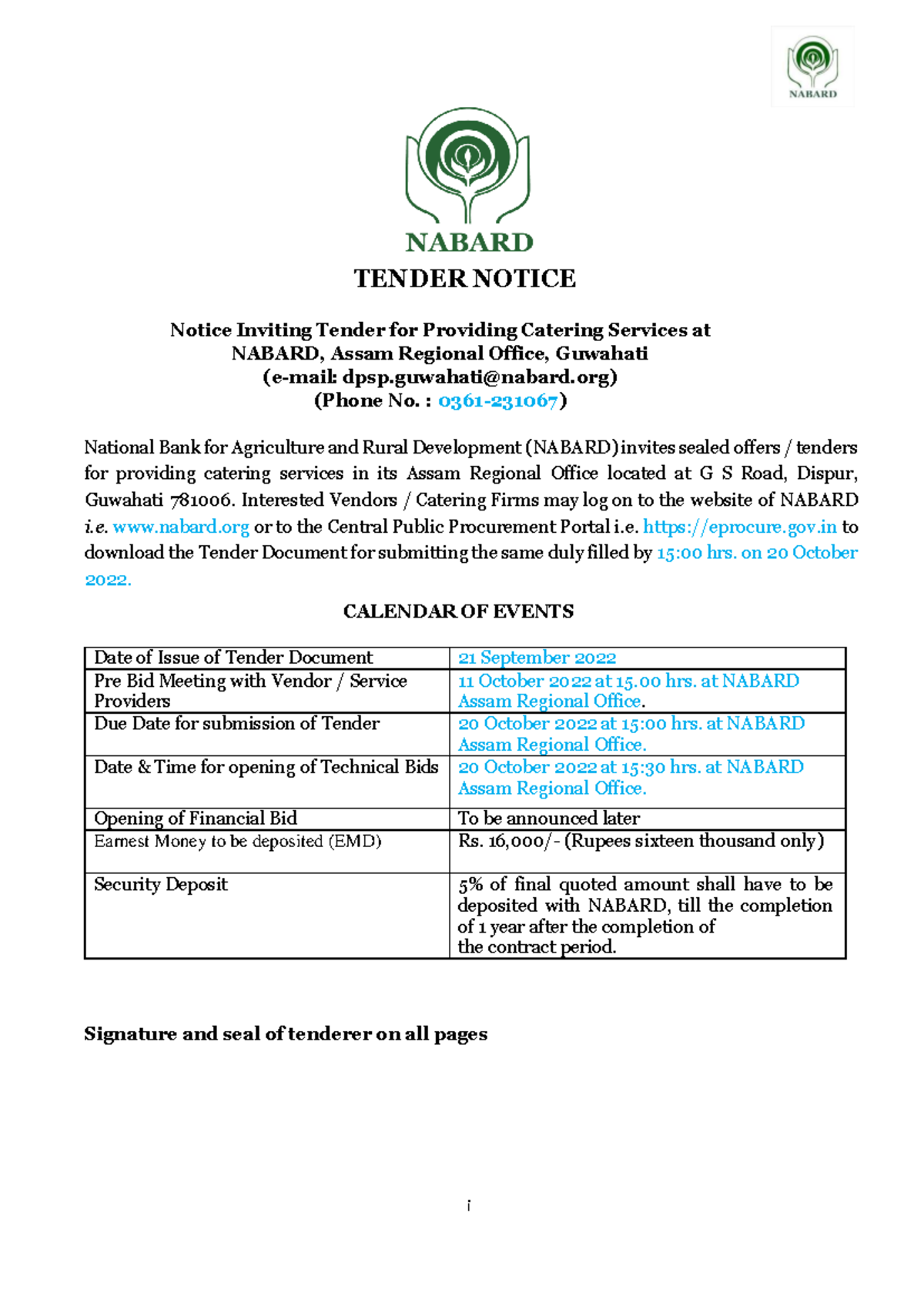 2109224247 tender - i TENDER NOTICE Notice Inviting Tender for ...