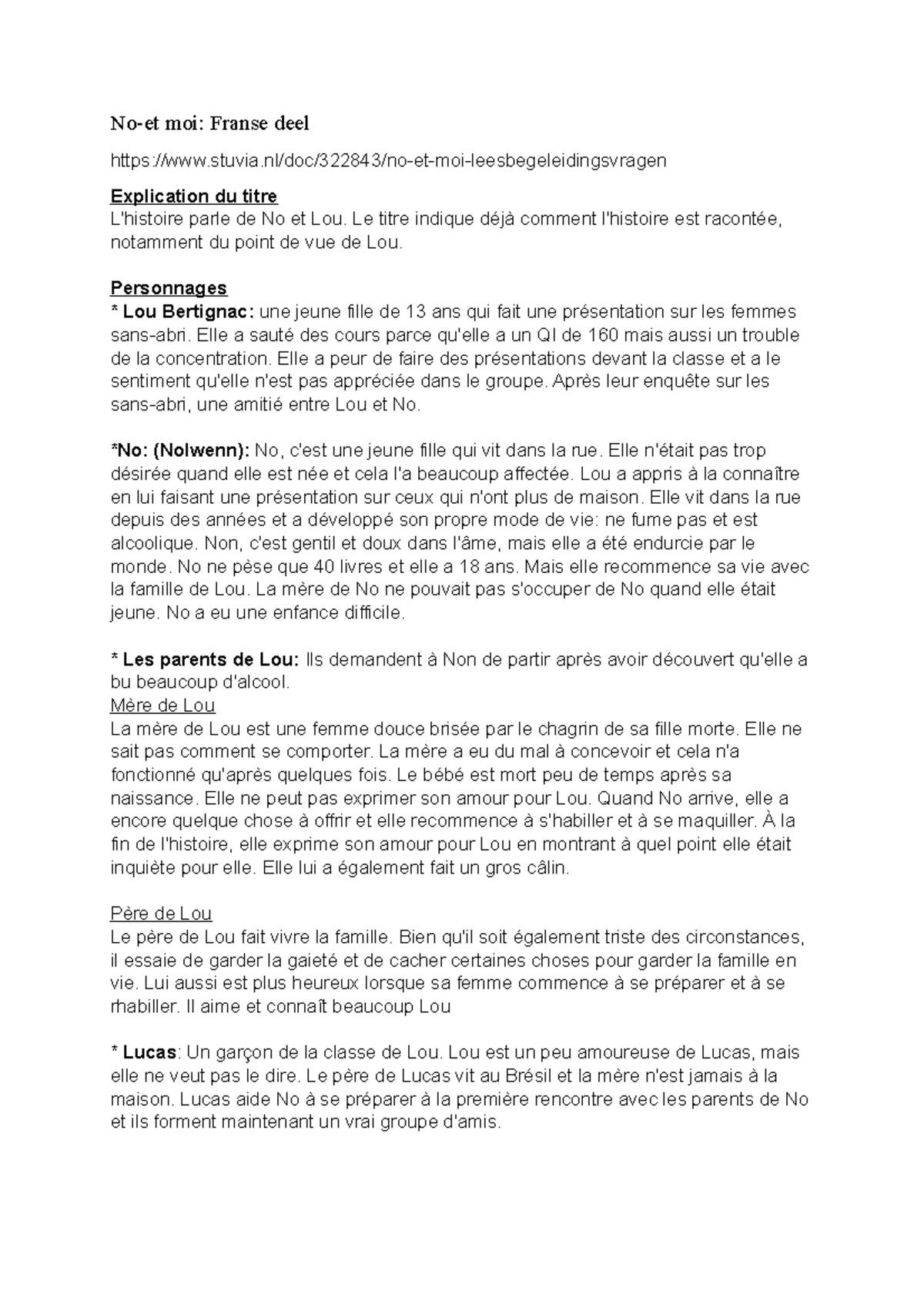 Frans - No-et moi samenvatting Nederlands - No-et moi: Franse deel - Studeersnel