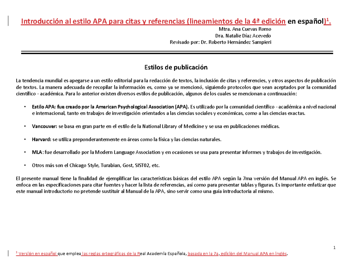 Manual APA 4a edición - 1 1 Versión en español que emplea las reglas ...