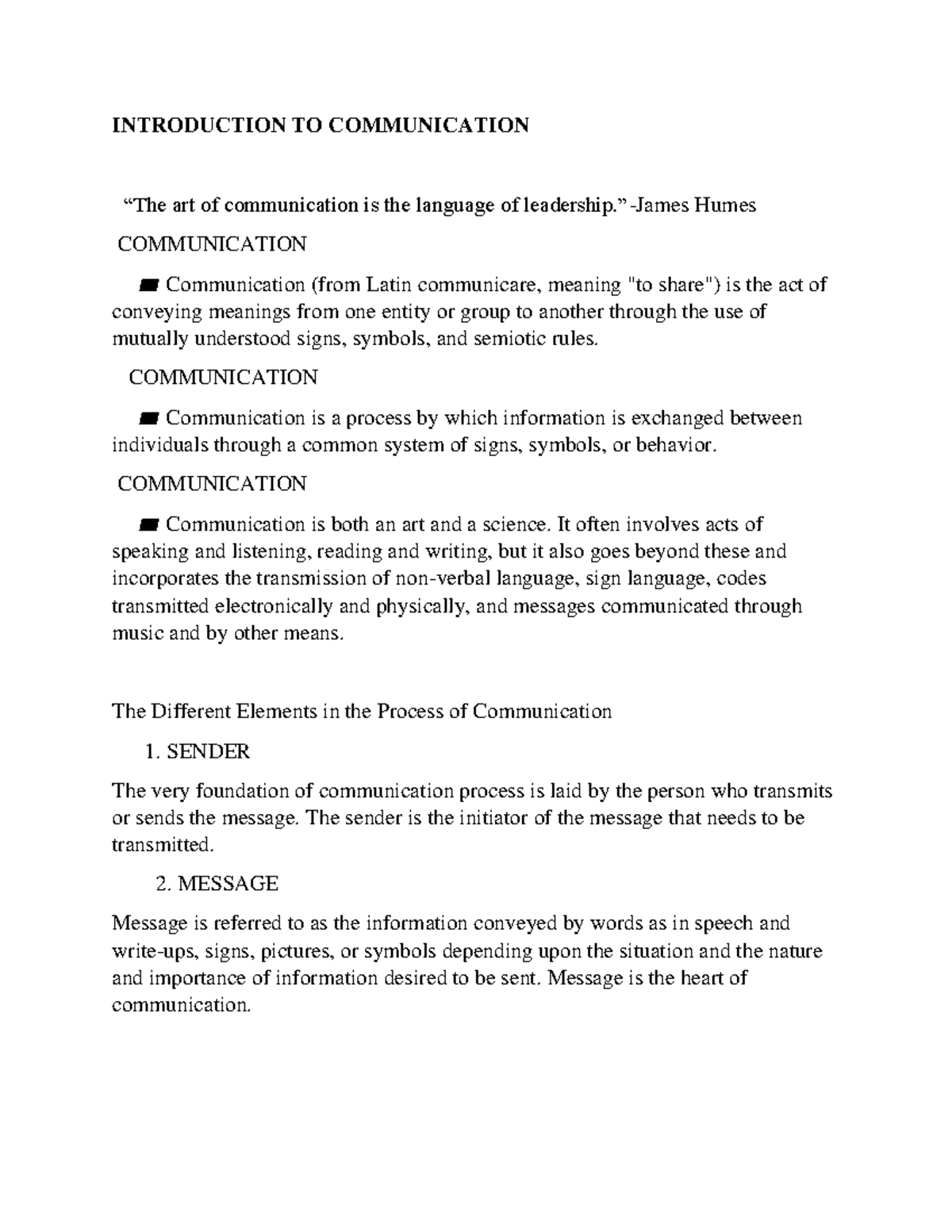 Introduction TO Communication - INTRODUCTION TO COMMUNICATION “The art ...
