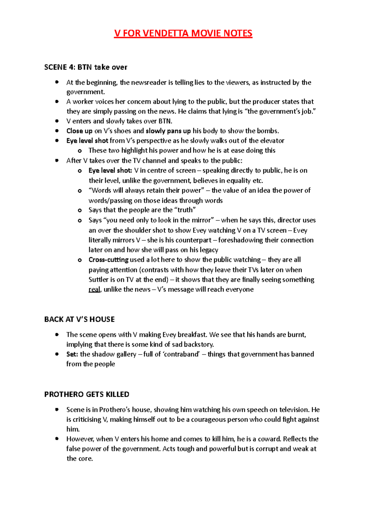 V for Vendetta Notes - V FOR VENDETTA MOVIE NOTES SCENE 4: BTN take ...