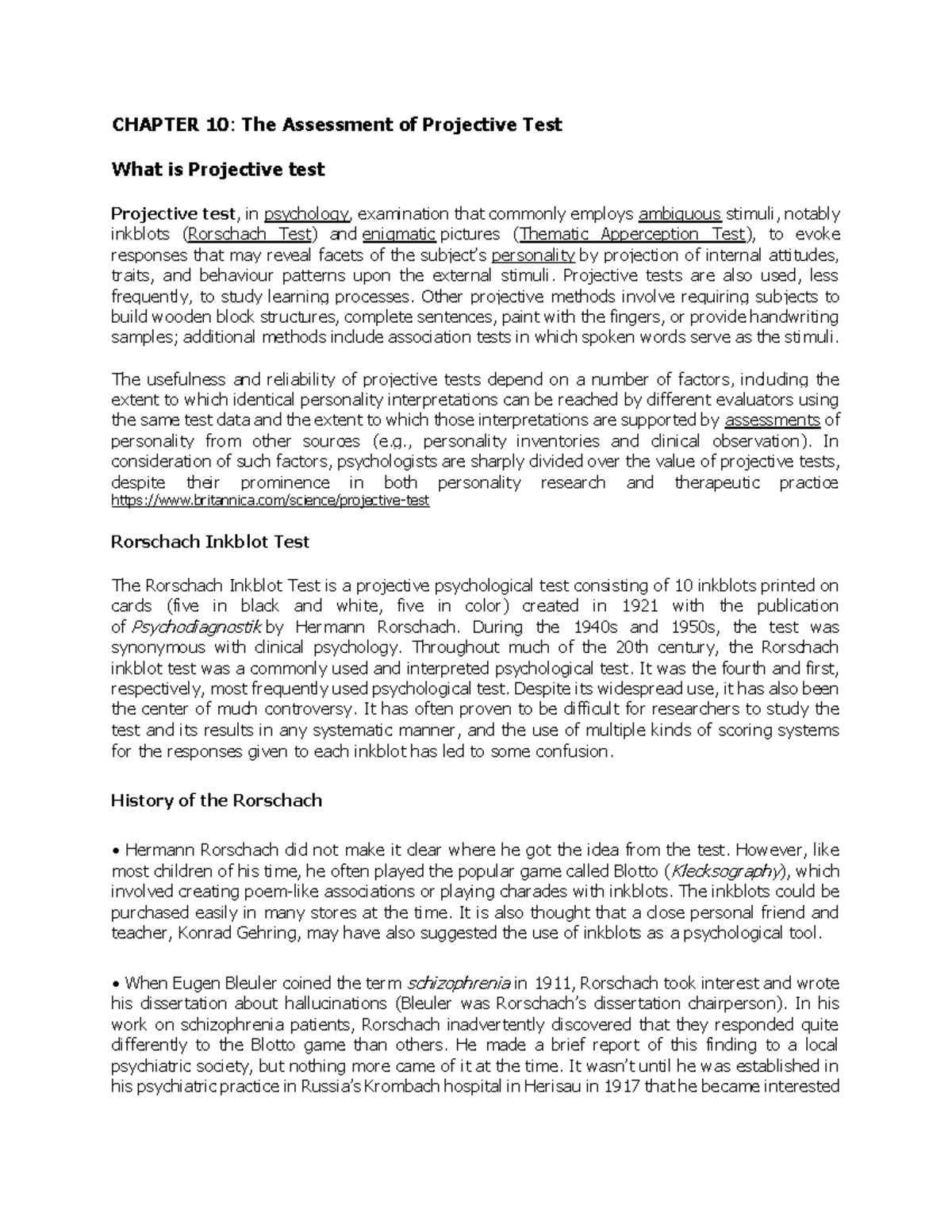 Psychological Assessment -CH10 THE Assessment OF Projective TEST ...
