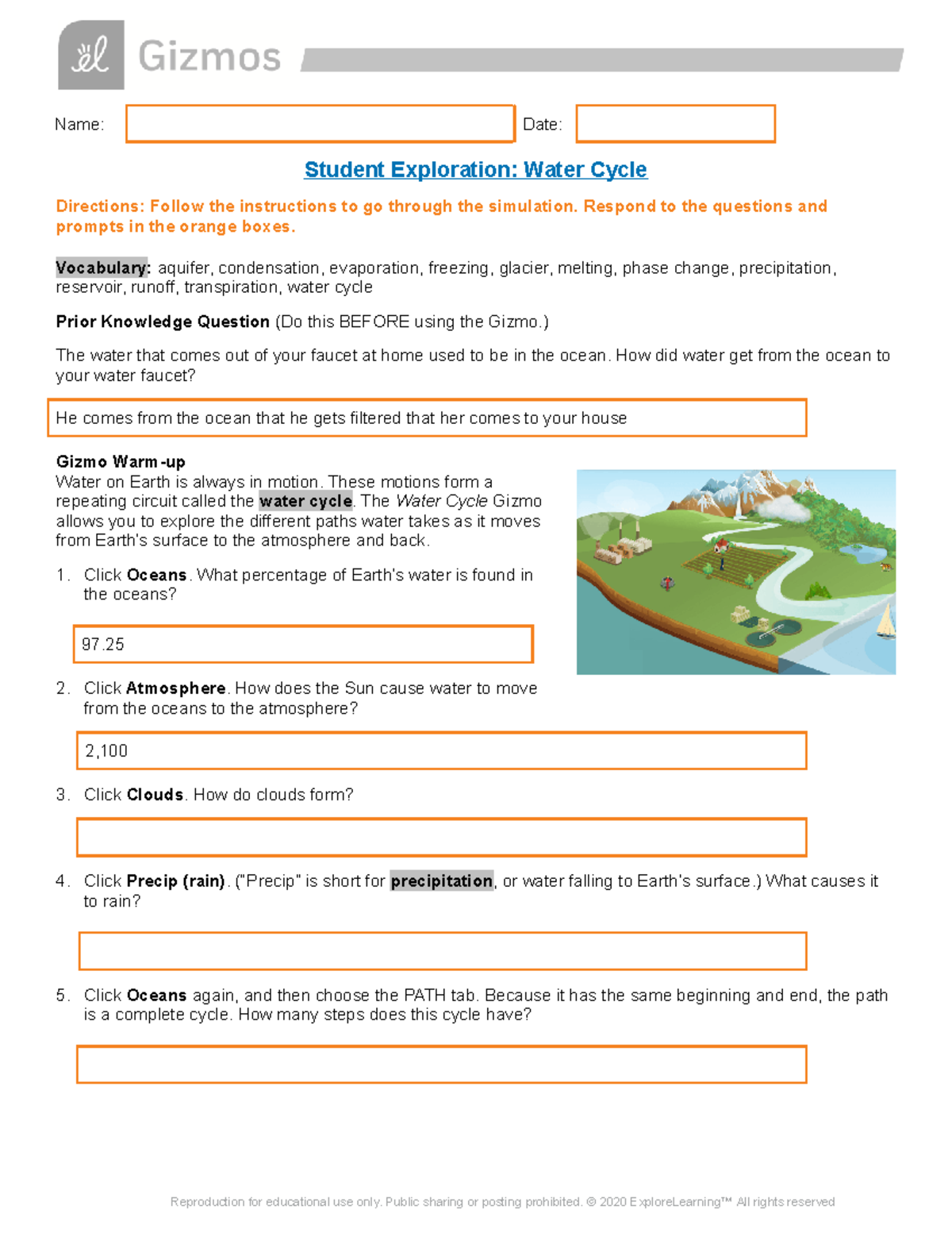 Copy of Water Cycle SE - hilkj - Name: Date: Student Exploration: Water ...