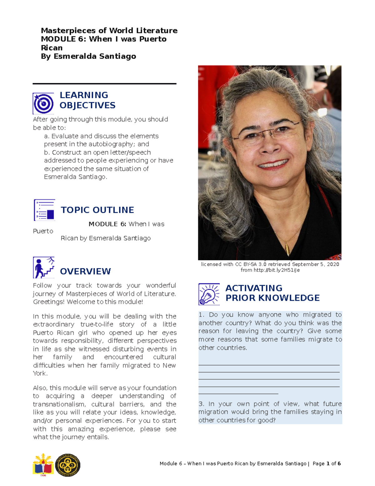 6 WHEN I WAS Puerto Rican - LEARNING OBJECTIVES After going through ...