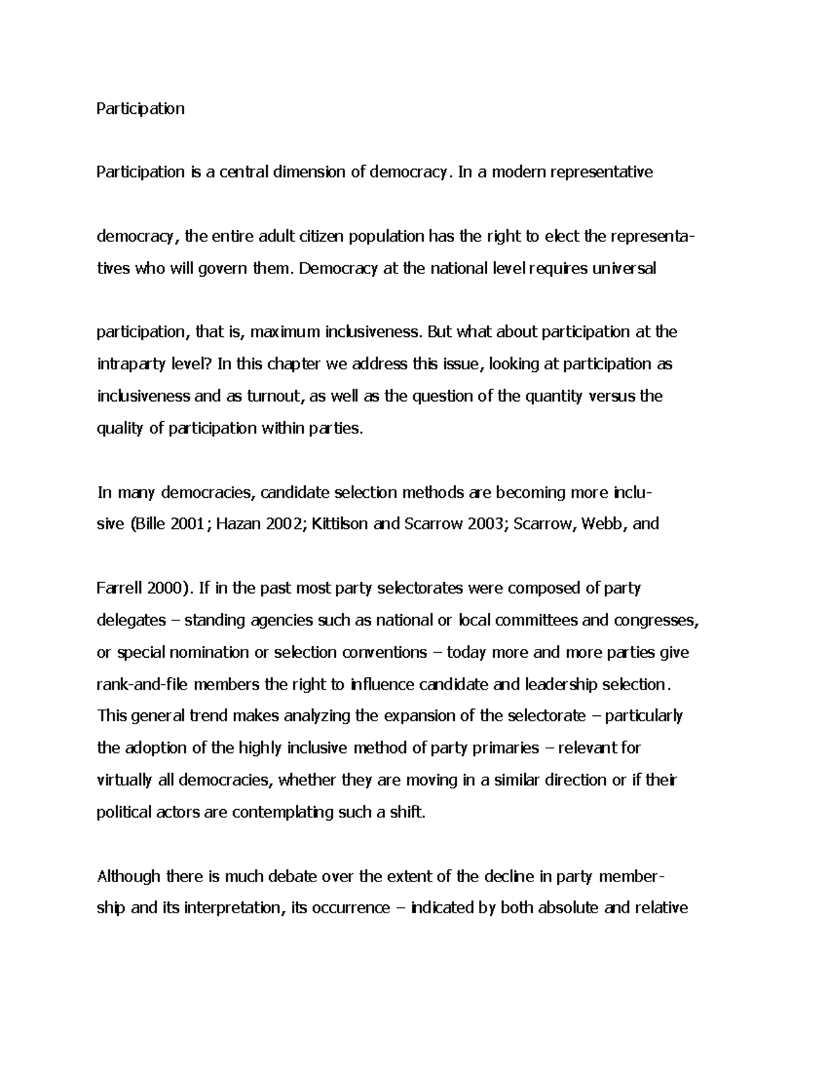 POLITICAL SCIENCE - Participation Participation is a central dimension ...