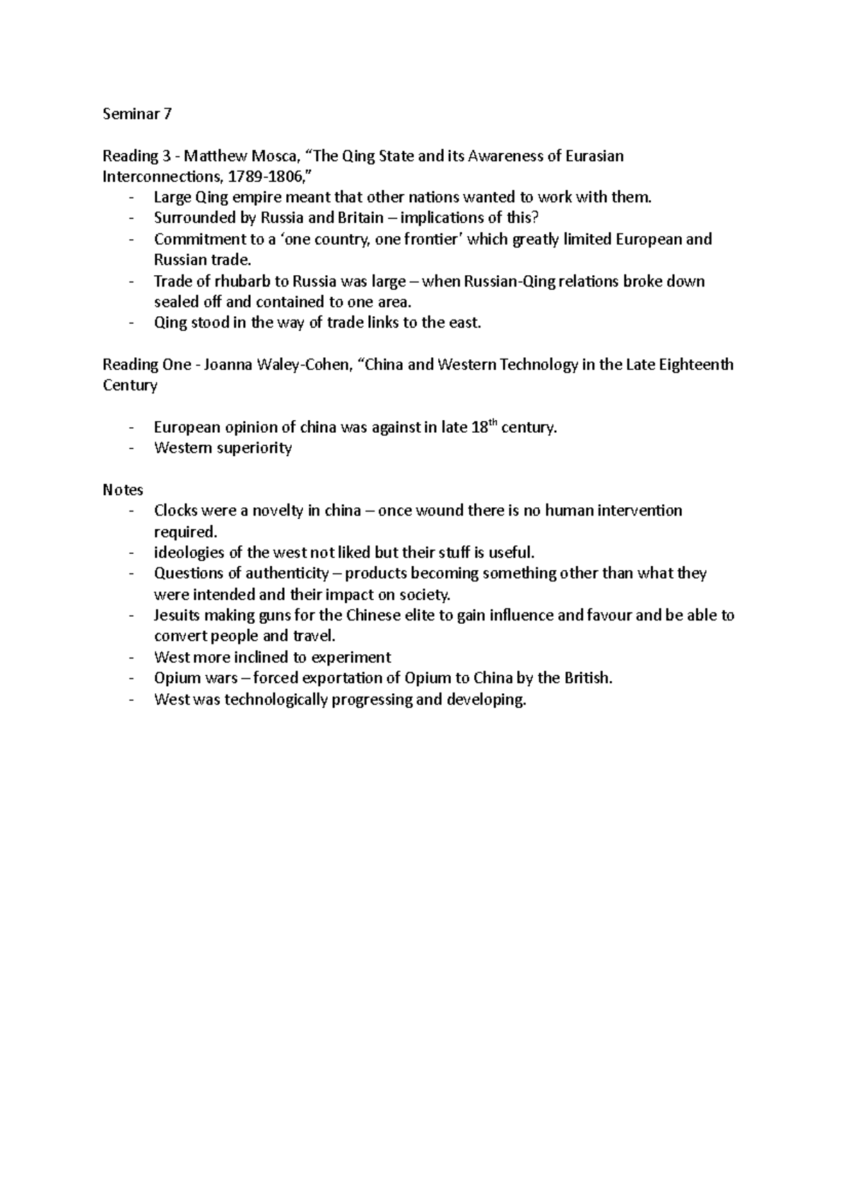 Seminar 7 - Seminar 7 Reading 3 - Matthew Mosca, “The Qing State and ...