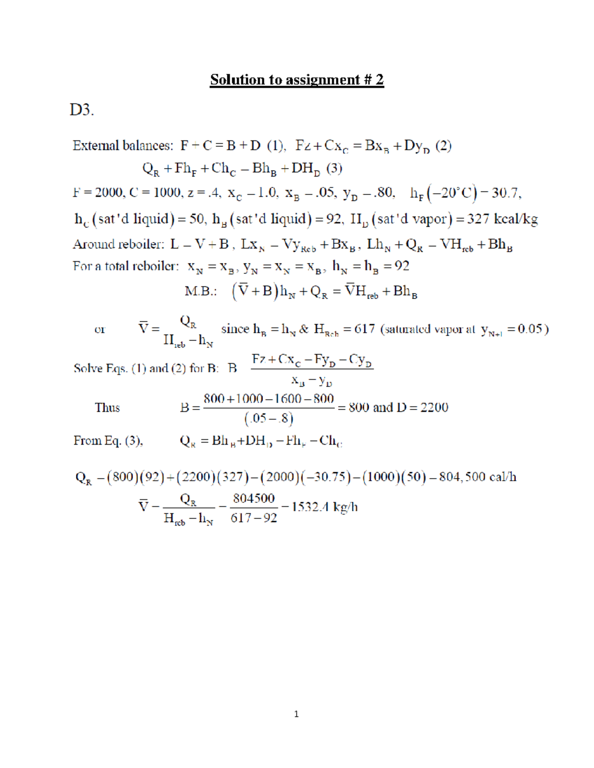 Solution to assignment 2 - Che 315.3 - Solution to assignment # - Studocu