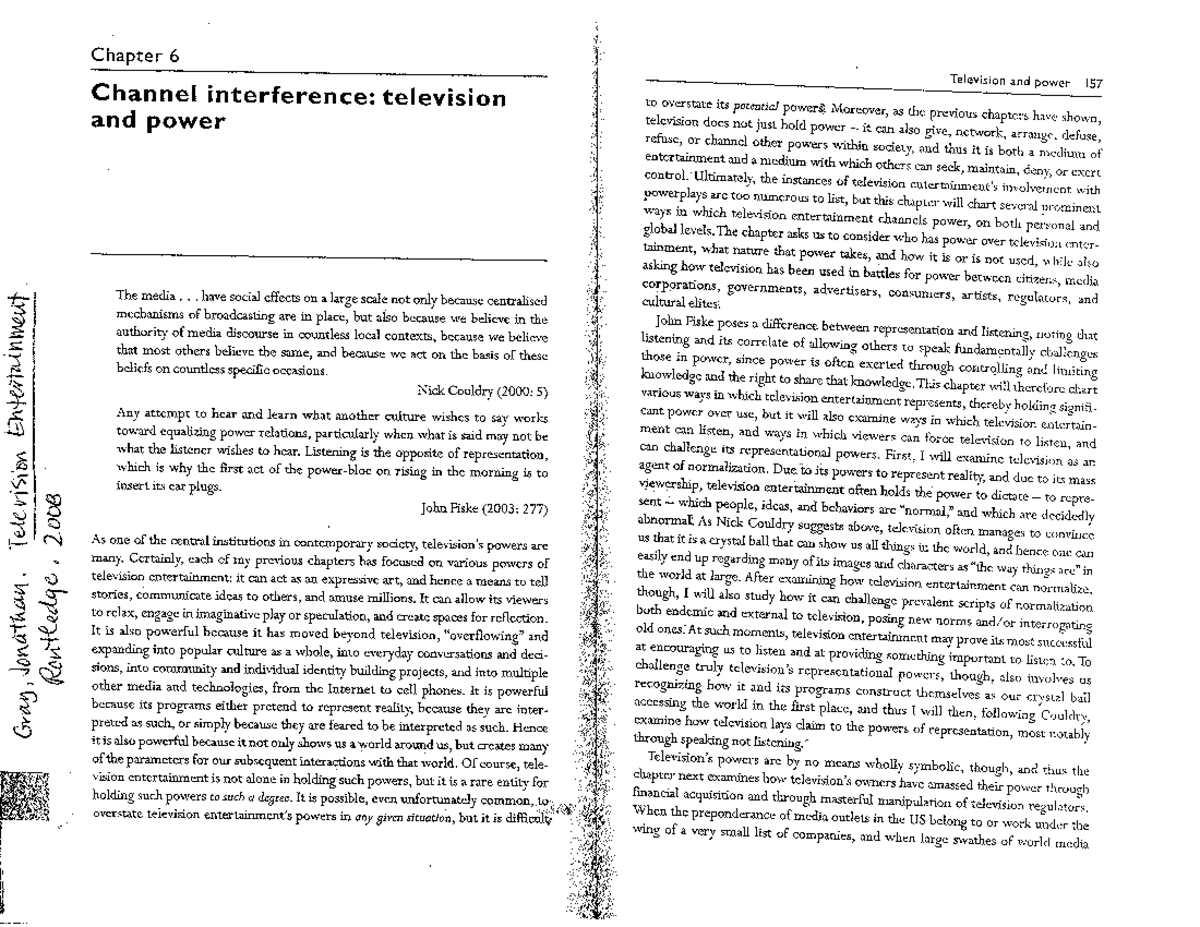 Gray, Channel Interference-Television Power - PSY222 - Studocu