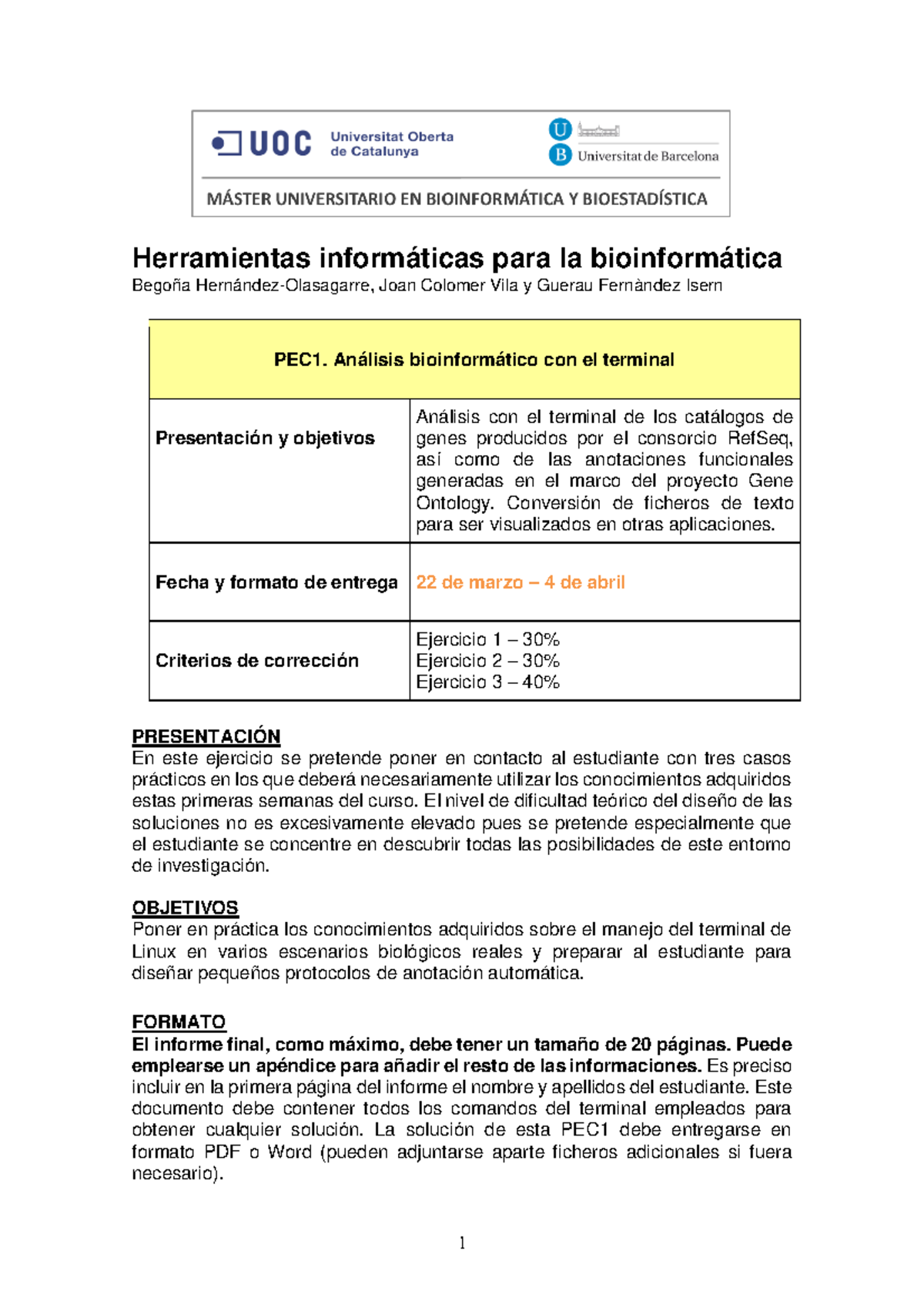 PEC1 - PEC1 - Herramientas informáticas para la bioinformática Begoña Hernández-Olasagarre, Joan ...