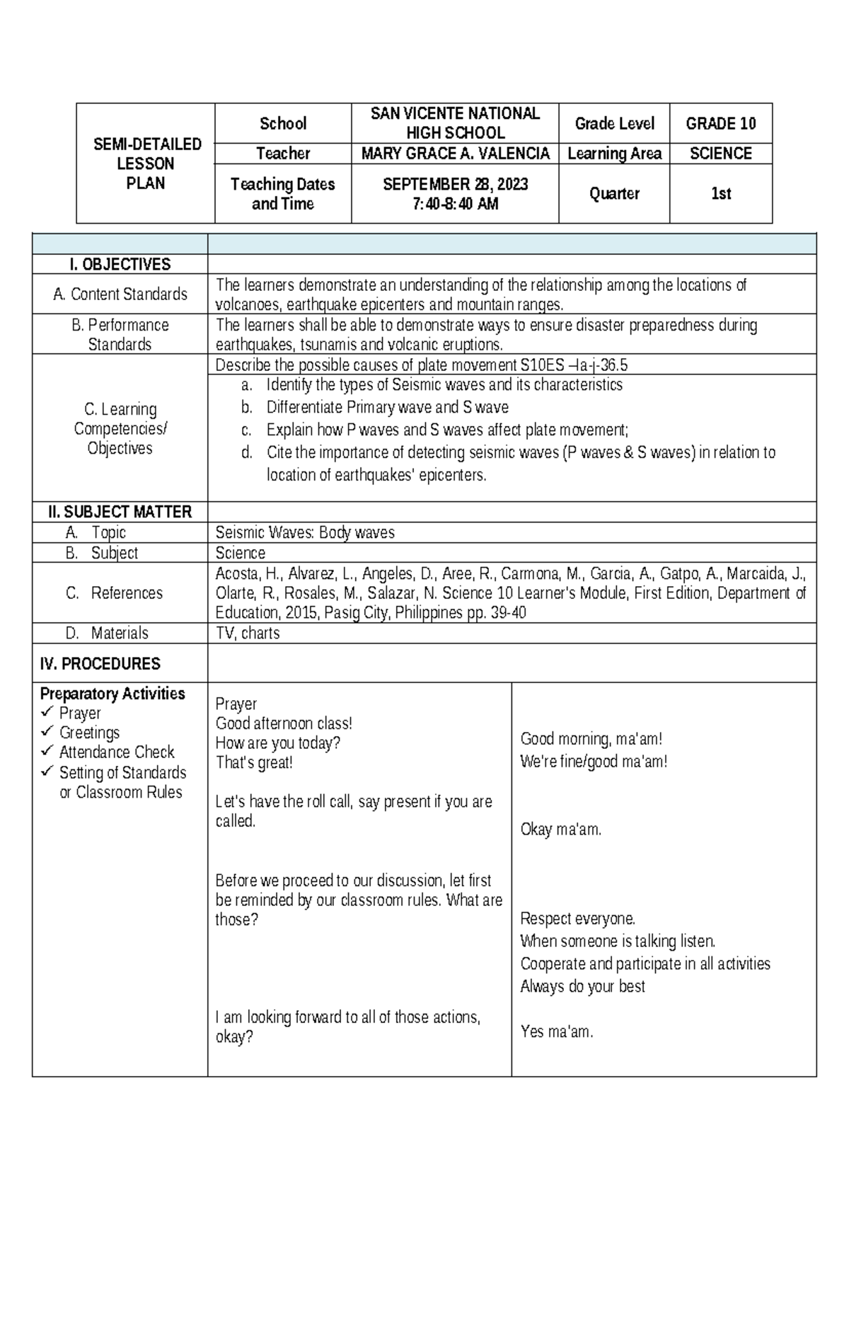 SEMI- Detailed Lesson PLAN IN Science 10 - SEMI-DETAILED LESSON PLAN ...