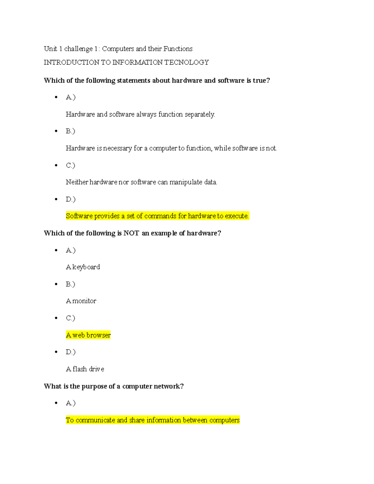Intro to Information Tecnology Unit 1 challenge 1 - Unit 1 challenge 1 ...