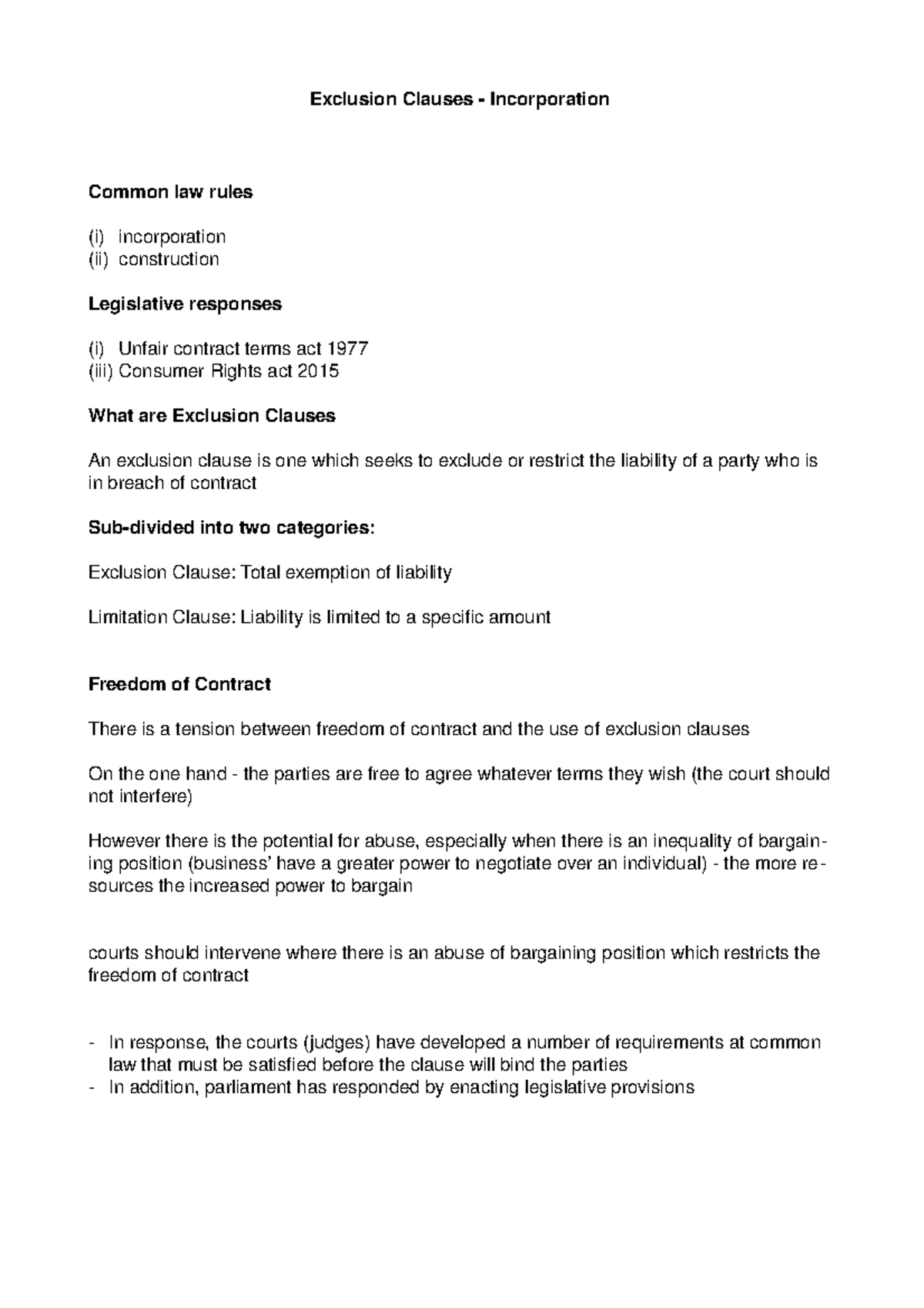 Exclusion Clauses - incorporation - Exclusion Clauses - Incorporation ...