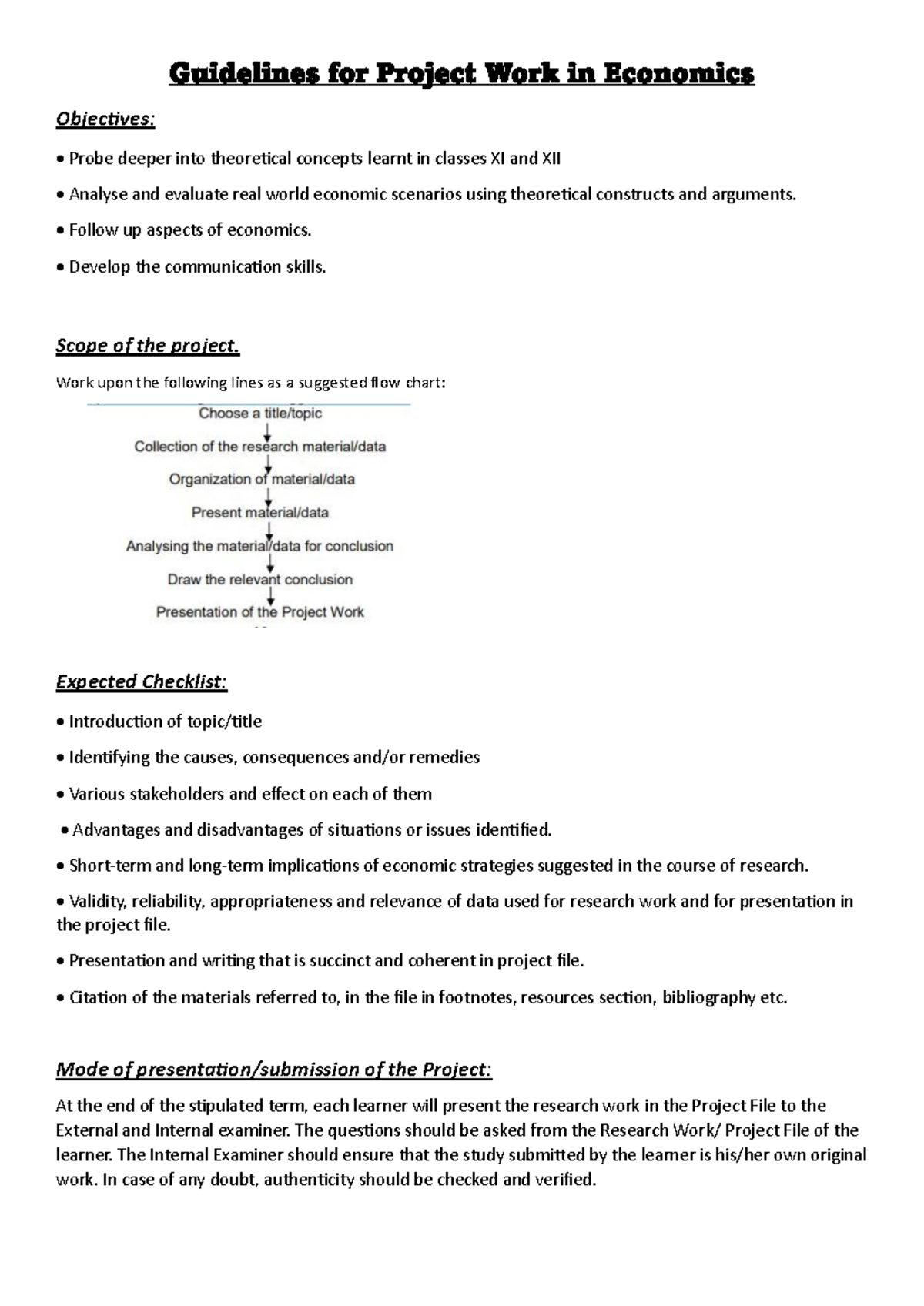 Guidelines for Project Work in Economics - Guidelines for Project Work in Economics Objectives ...