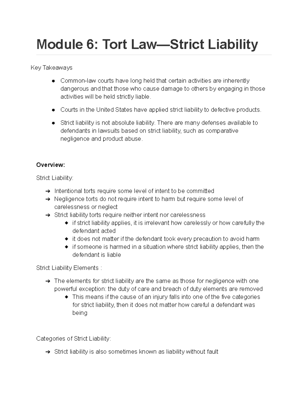 Module 6 Tort Law—Strict Liability - Courts in the United States have ...