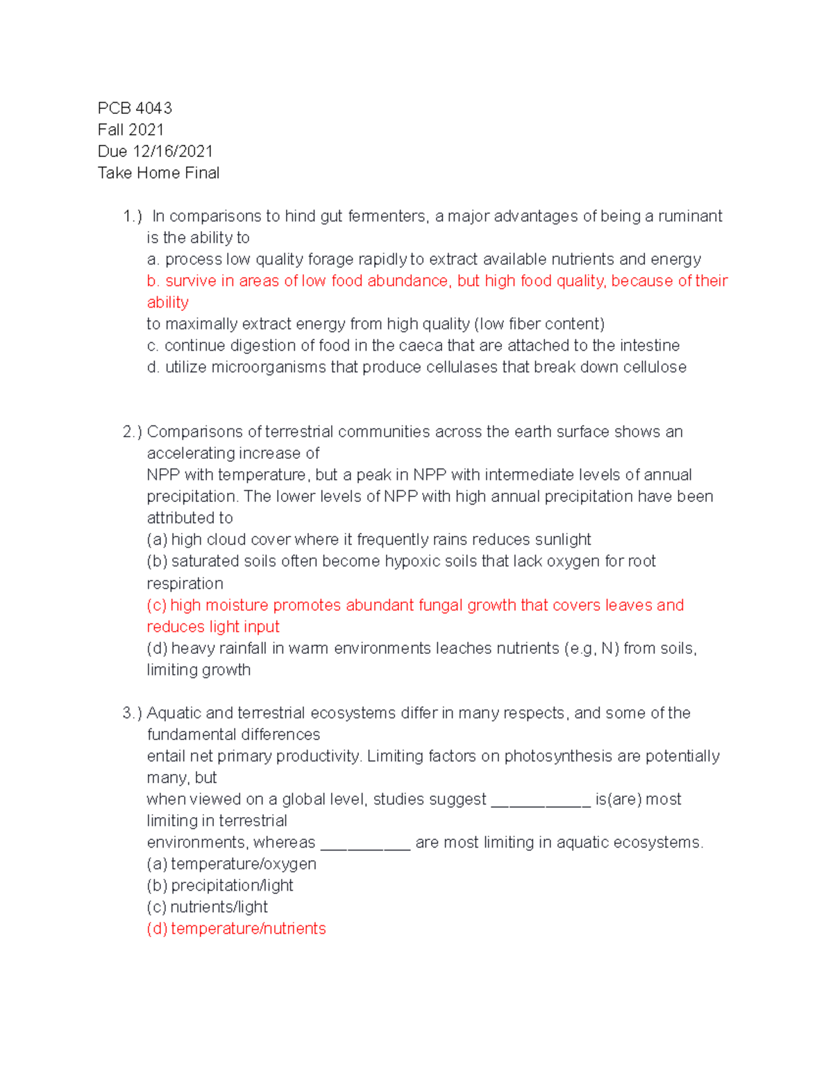 PCB 4043 Take Home Final - PCB 4043 Fall 2021 Due 12/16/ Take Home ...