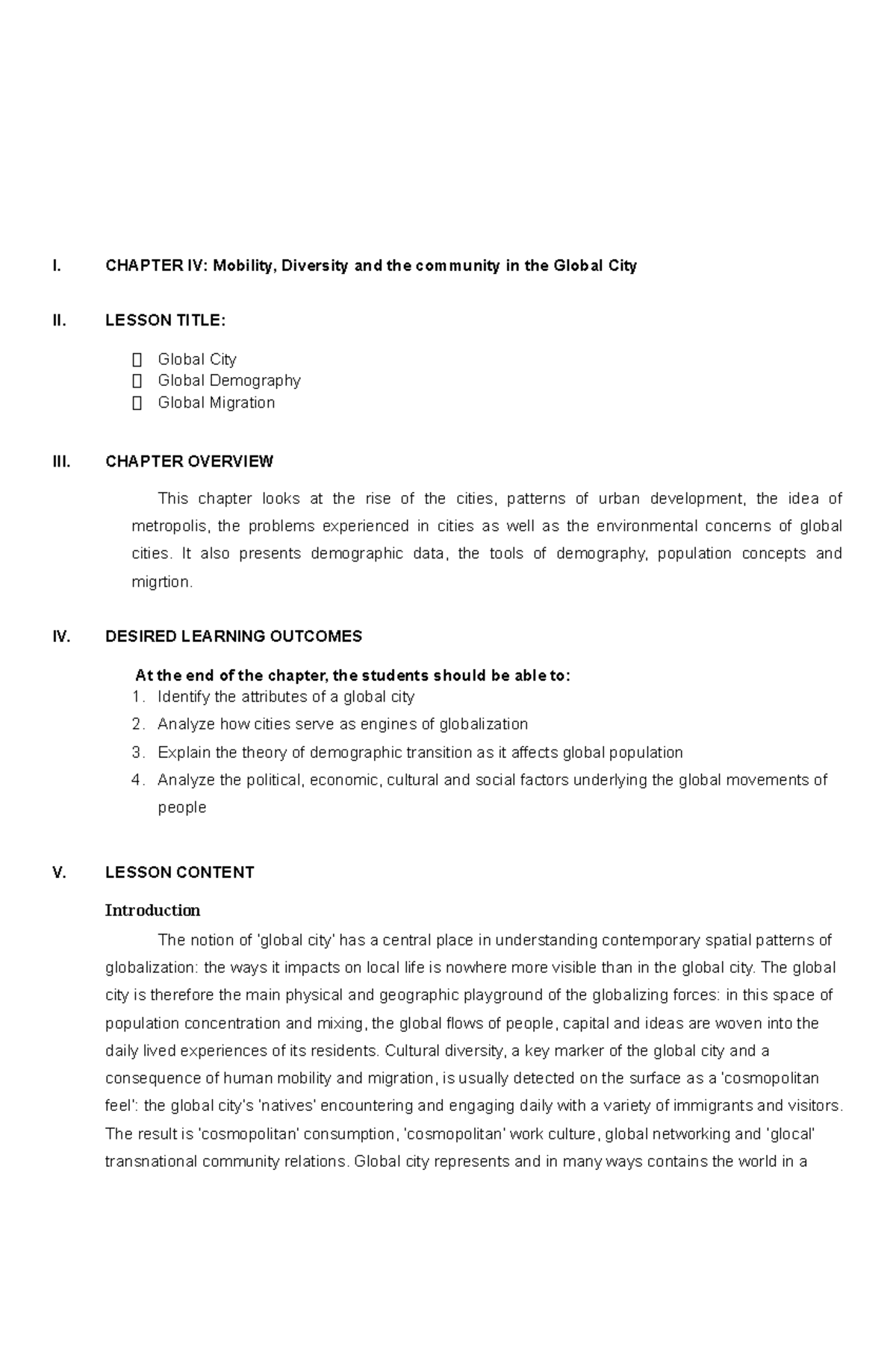Module Week 12-14 Teams - I. CHAPTER IV: Mobility, Diversity and the ...