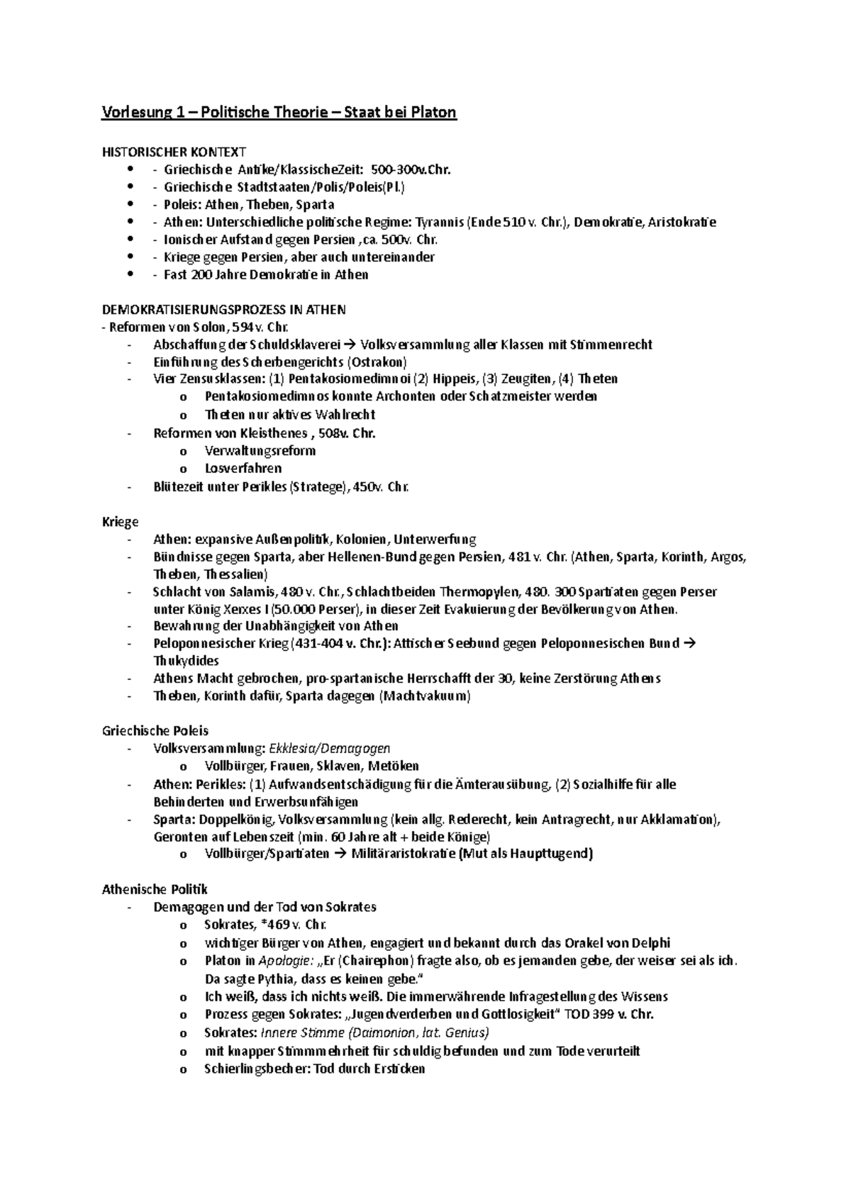 Vorlesung 1 Staat bei Platon - Vorlesung 1 – Politische Theorie – Staat ...