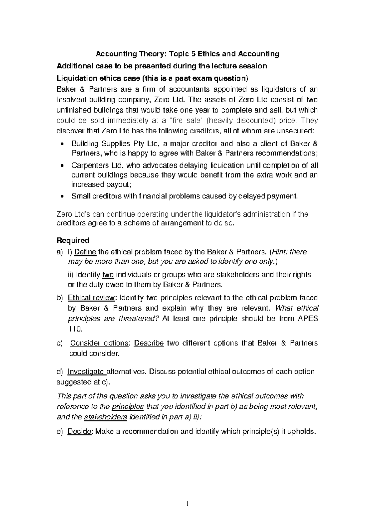 Topic 5 Lecture illustration Liquidation case - Accounting Theory ...