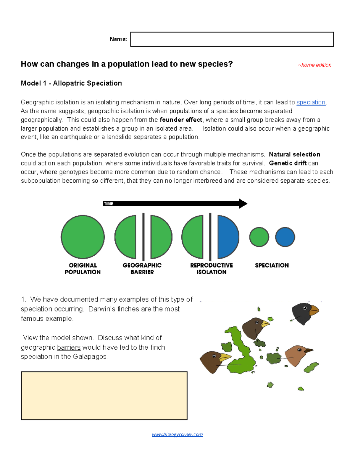 - Speciation Modes (home) - Name: How can changes in a population lead ...