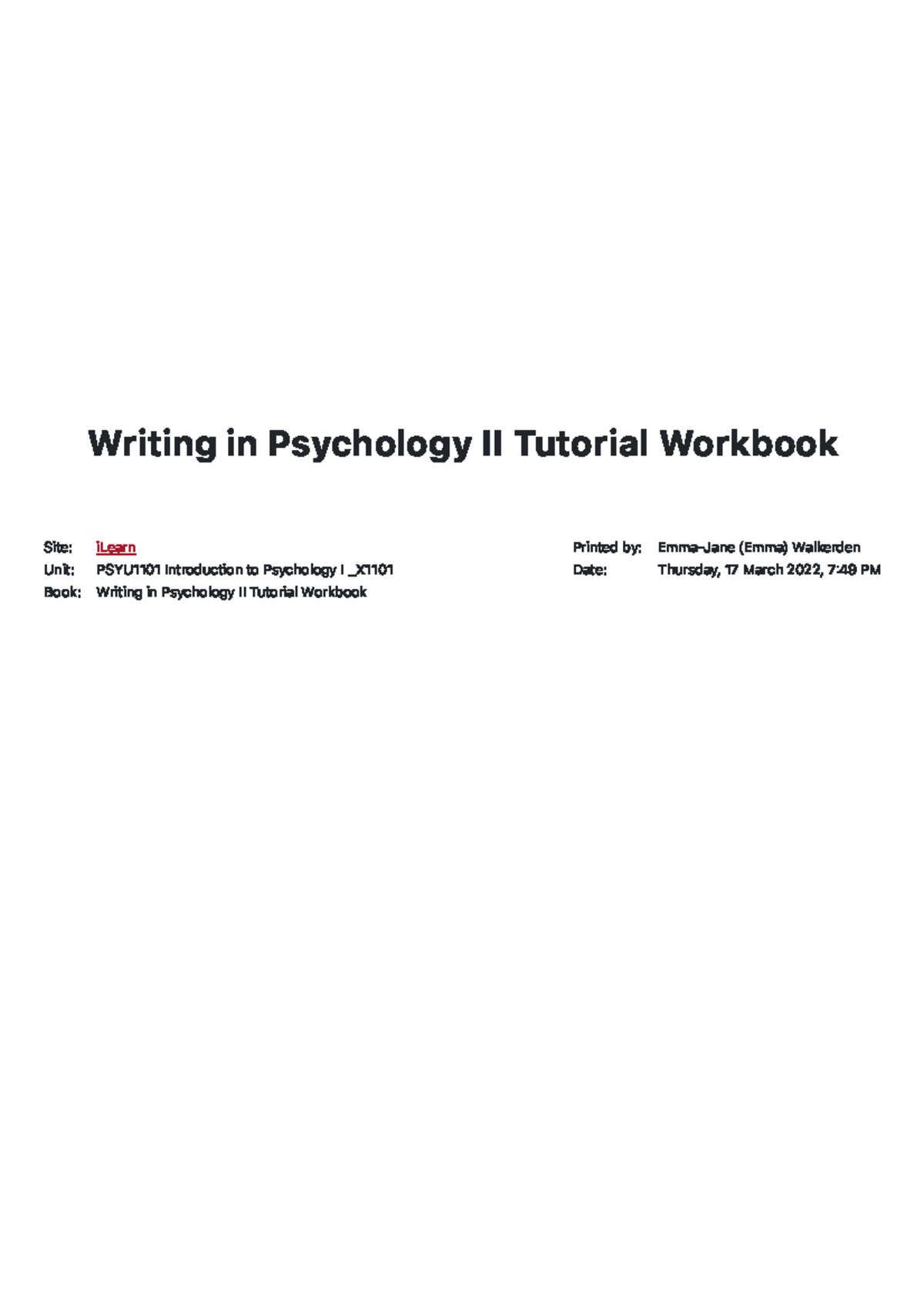 Writing in Psychology II Essays - Writing in Psychology II Tutorial ...