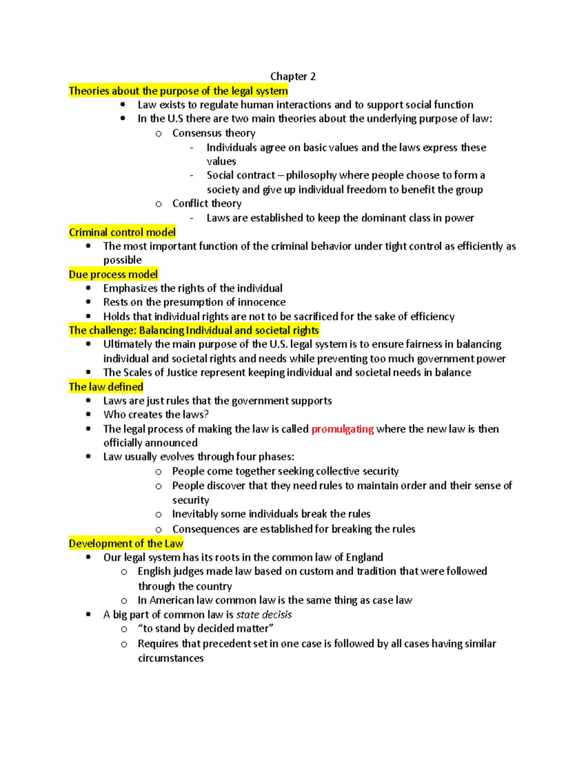 Chapter 2 - notes - Chapter 2 Theories about the purpose of the legal ...