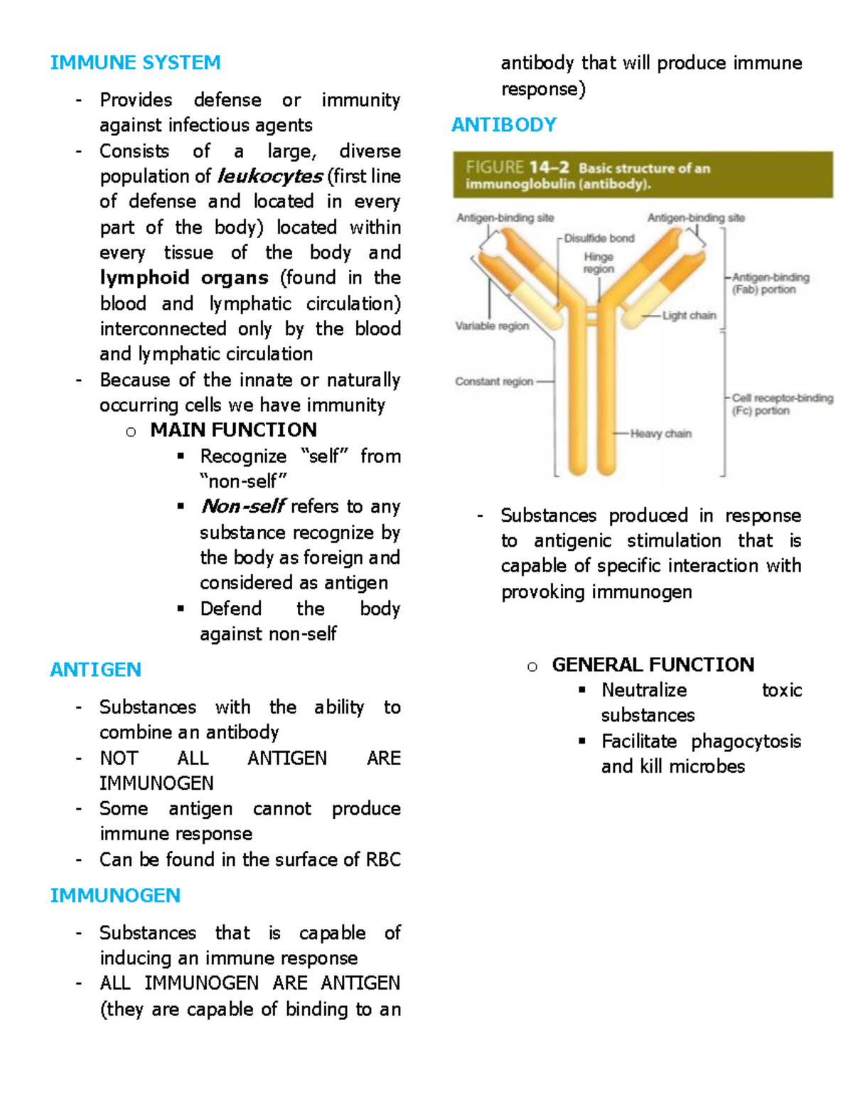 Immune- System 2 - Lecture notes - IMMUNE SYSTEM Provides defense or ...