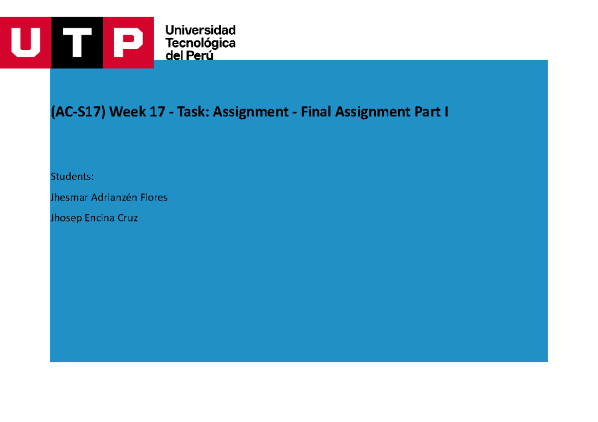 Ingles semana 17 - (AC-S17) Week 17 - Task: Assignment - Final Assignment Part I Students ...